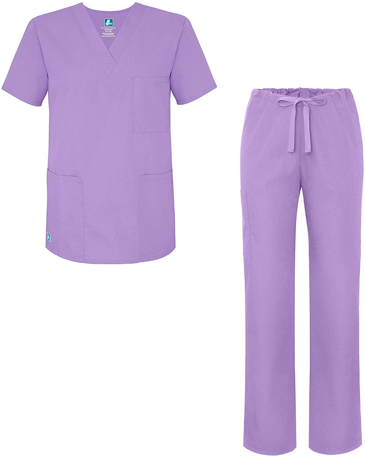 Adar Universal Unisex Scrub Set - Unisex V-Neck Scrub Top & Tapered ...
