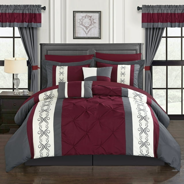 Adara 20-Piece Elegant Microfiber Comforter Set with Color Block Pinch ...