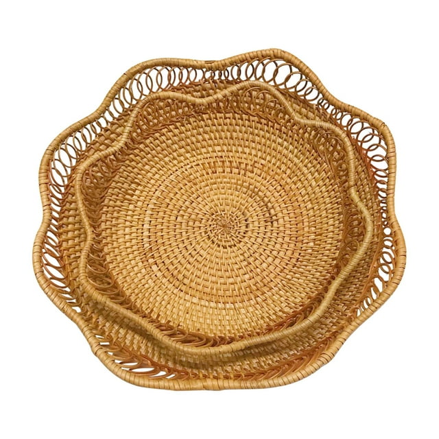 Adarl Natural Rattan Round Fruit Basket Bowl, Hand Woven Decorative ...