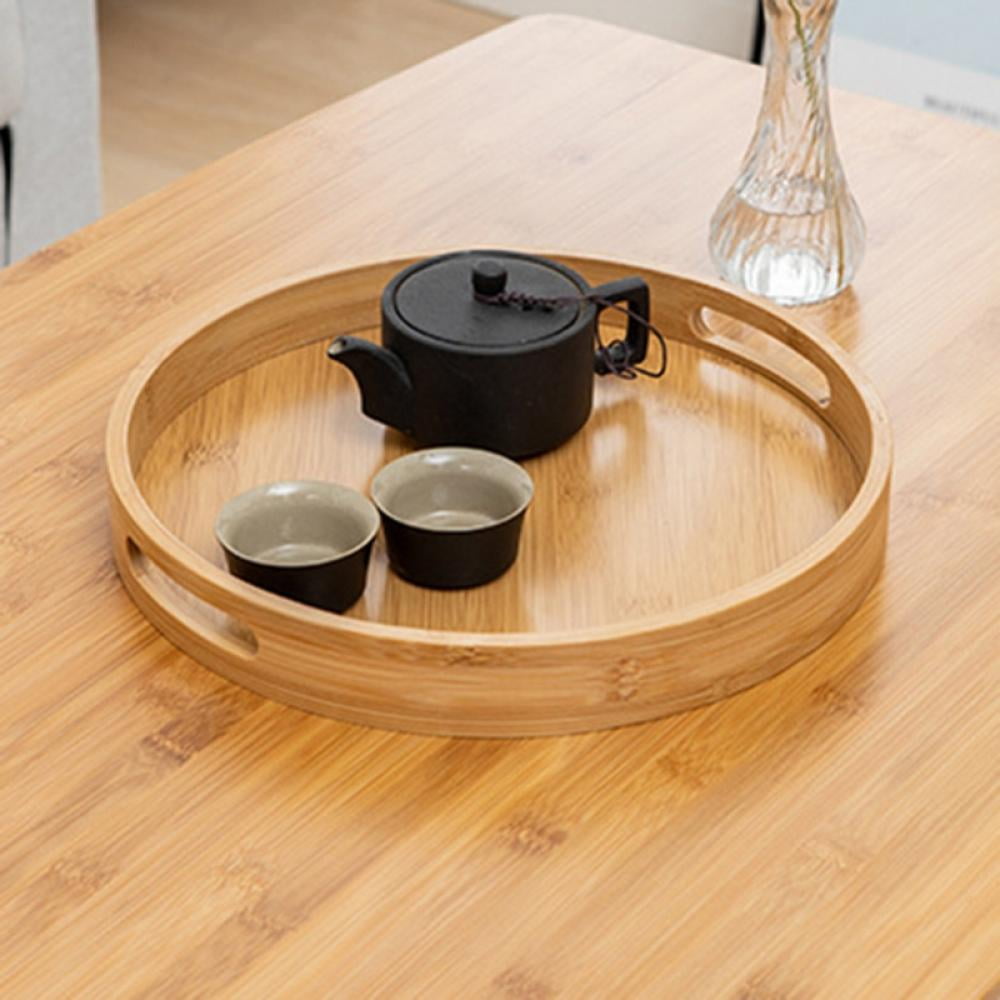 Adarl Round Bamboo Butler Serving Tray with Handle,Bamboo Tray with ...