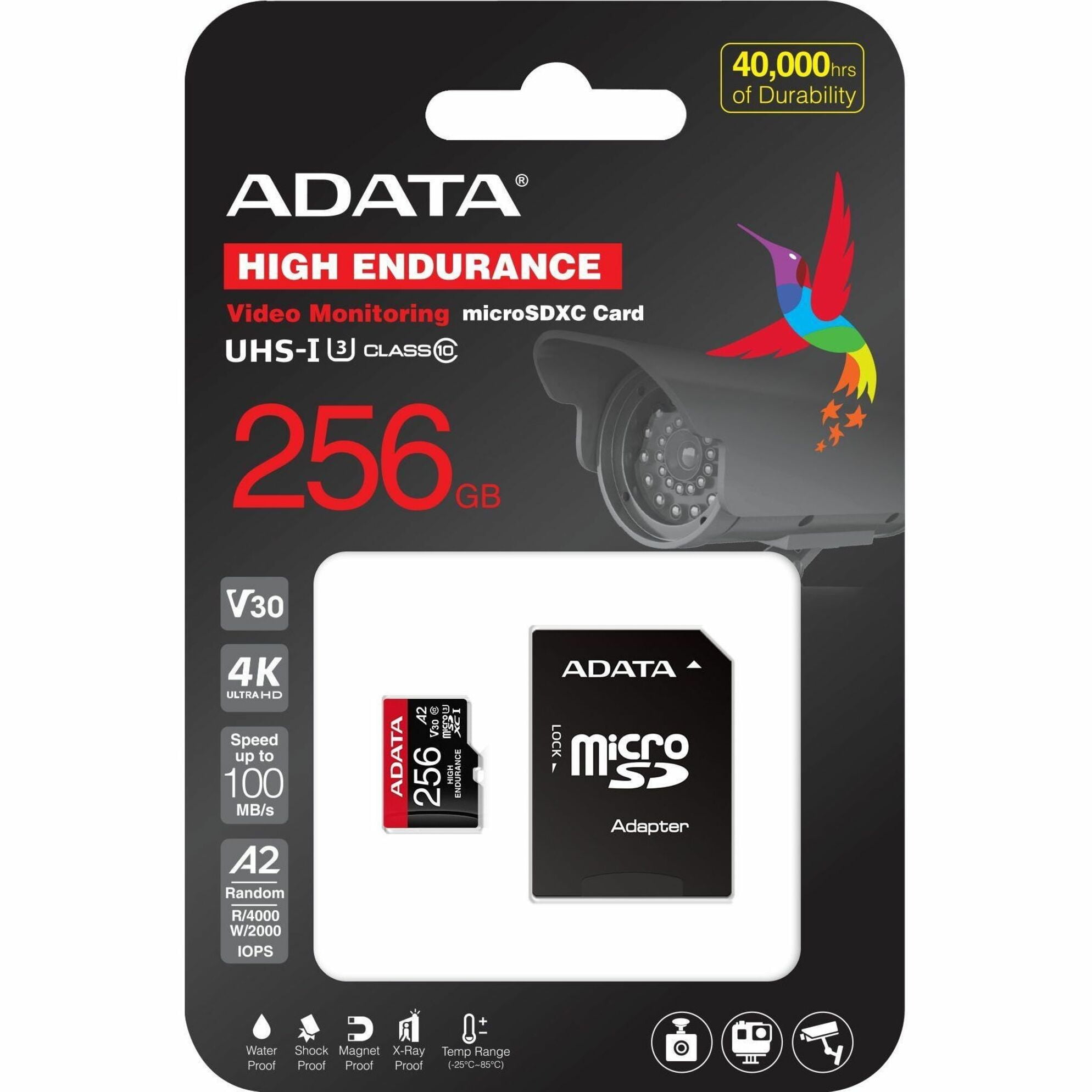 ADATA, High Endurance microSDXC, 256 GB U3 V30, Waterproof Shockproof ...