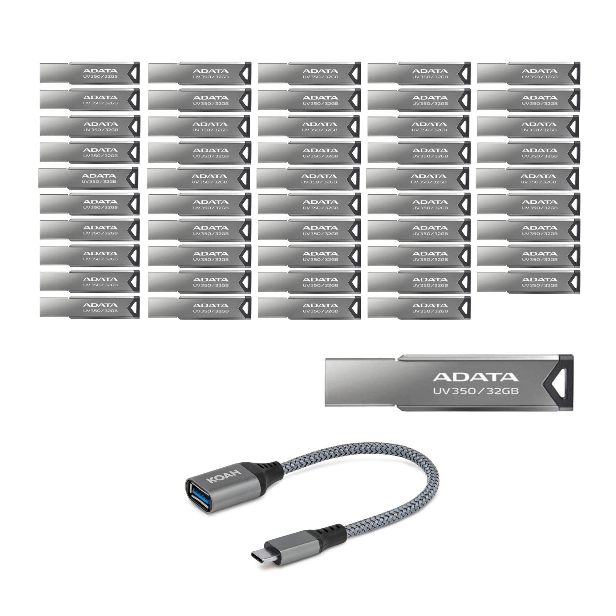Adata UV350 32GB USB 3.2 Gen 1 Capless Metal Drive (50-Pack) with USB-C ...