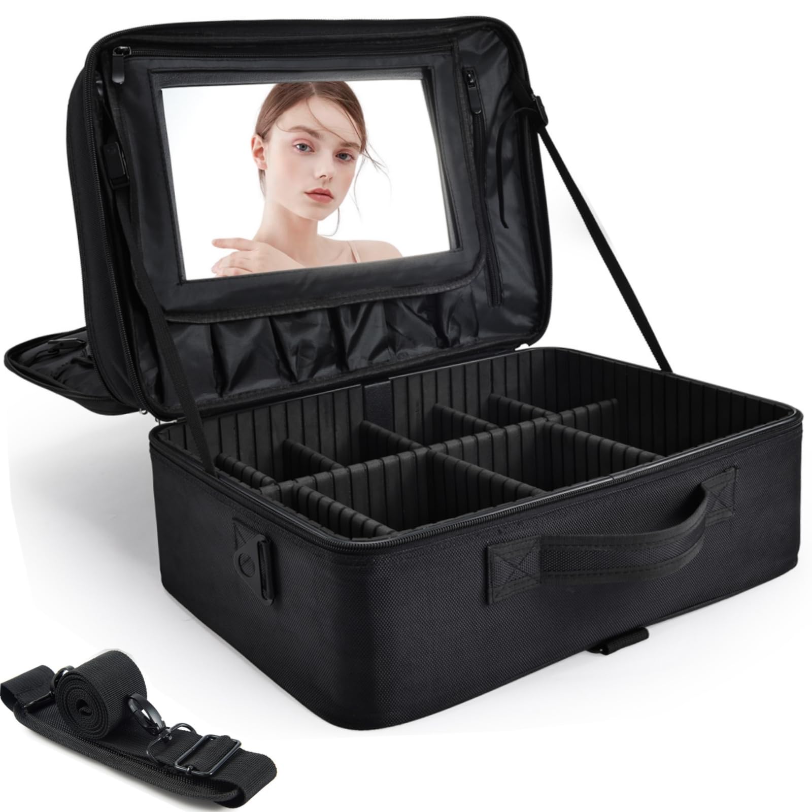 Adazzo Large Makeup Bag, 17” Makeup Train Case Make up Nail Bag ...