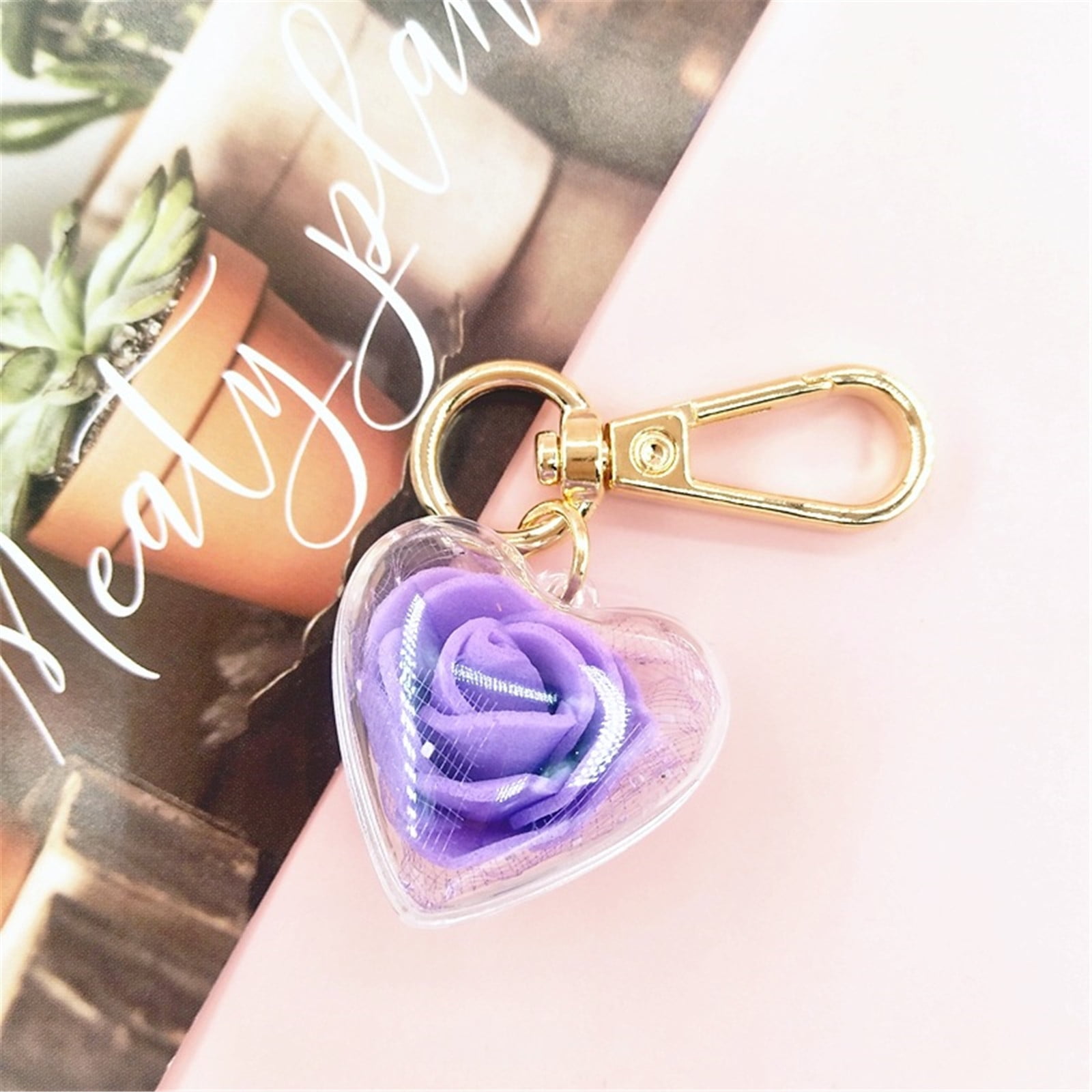 Adbnpza Keychain Clip Valentine'S Day Creative Gift Rose Preserved ...