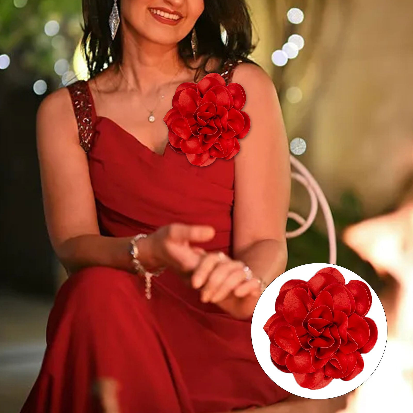 Jewelry Satin Fabric Rose Flower Brooches Big Camellia Flower Brooches ...