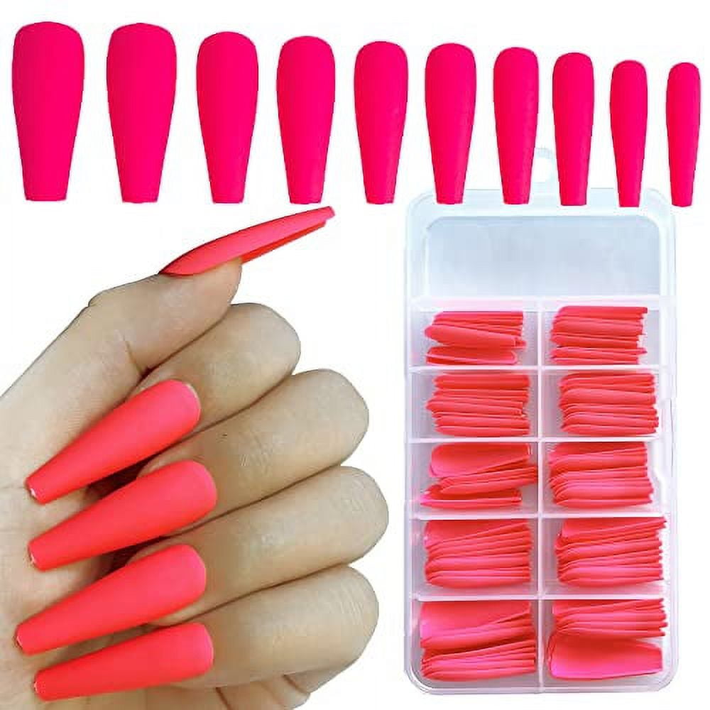 Addfavor 100pcs Long Coffin Press On Nails Full Cover Matte Fake