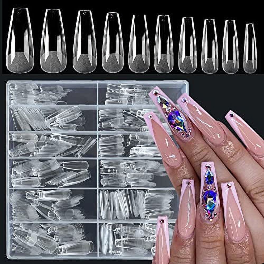 Addfavor 600pcs Long Coffin Gel X Nail Tips Clear Full Cover