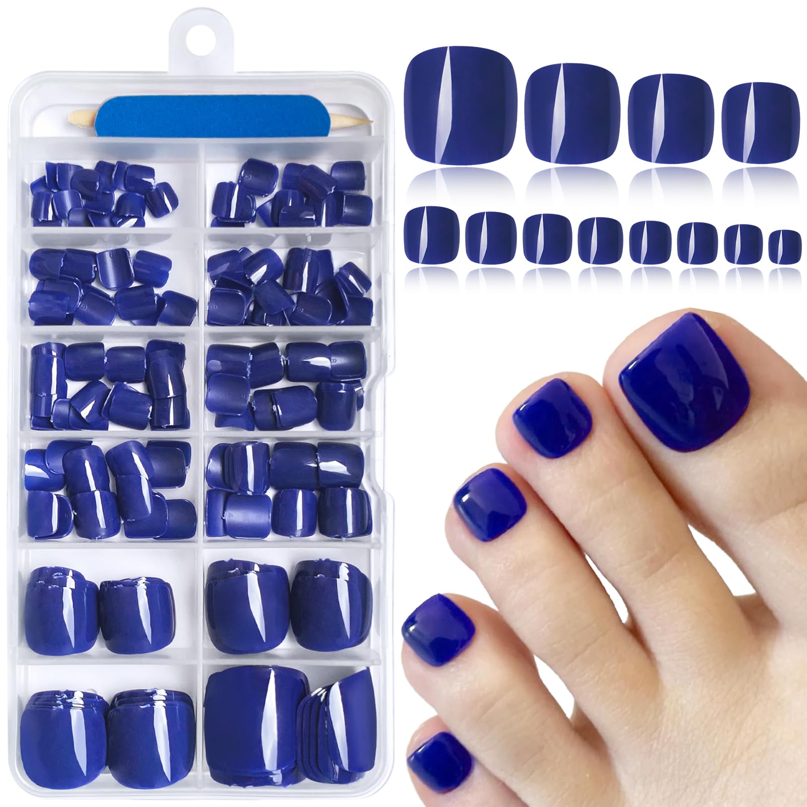 AddFavor Press on Toenails, 240pcs Blue Toe Nail Press ons Glossy Fake ...