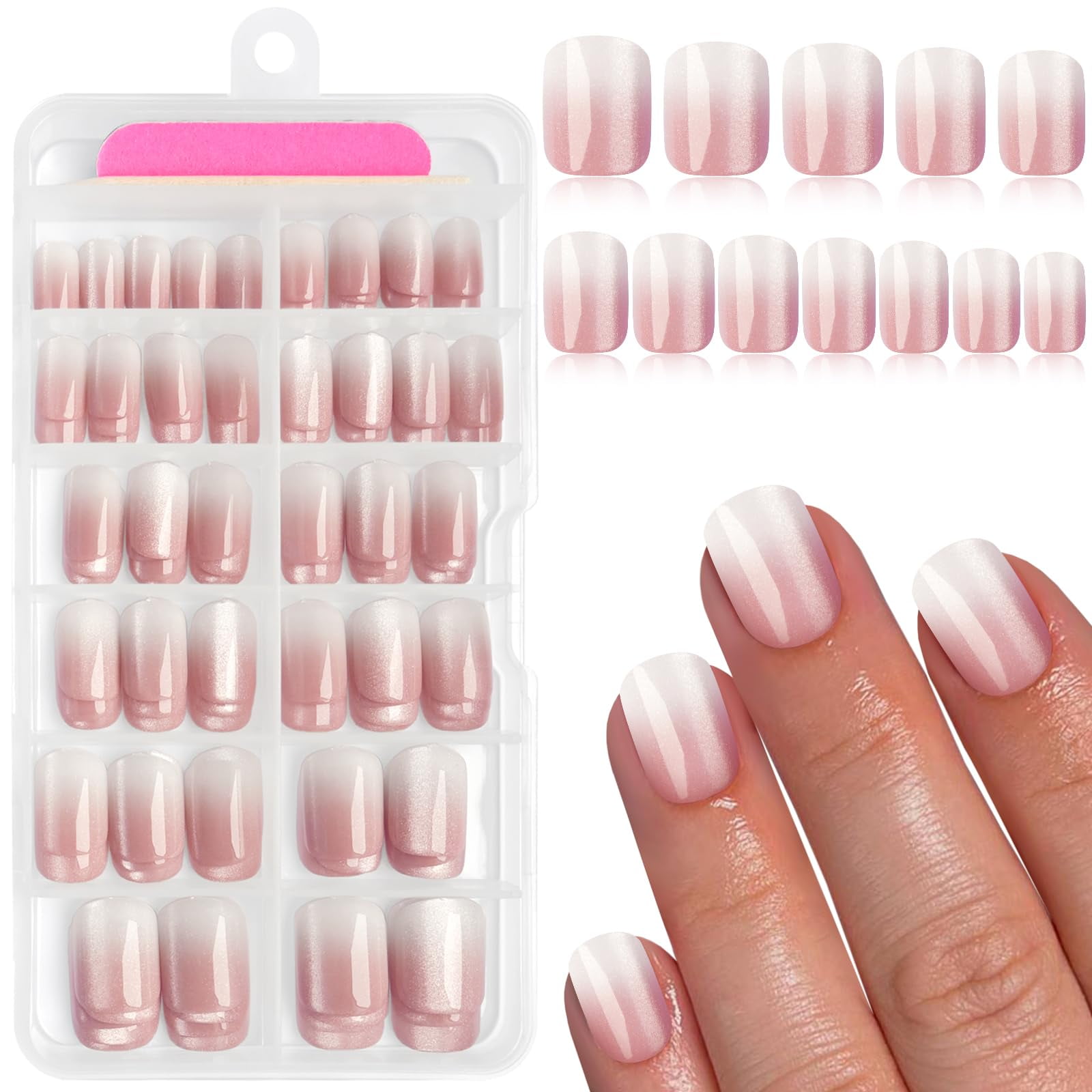 AddFavor Square Short Press on Nails, 120pc Cat Eye Press On Nails ...