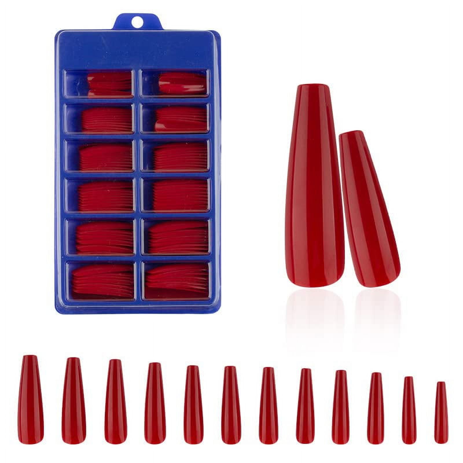 AddFavor XXXL Extra Long Press on Nails Coffin Glossy Red Fake Nails ...