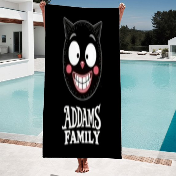 Addams Family Black Cat Beach Towel - Fun Grinning Cat Design with Pink ...