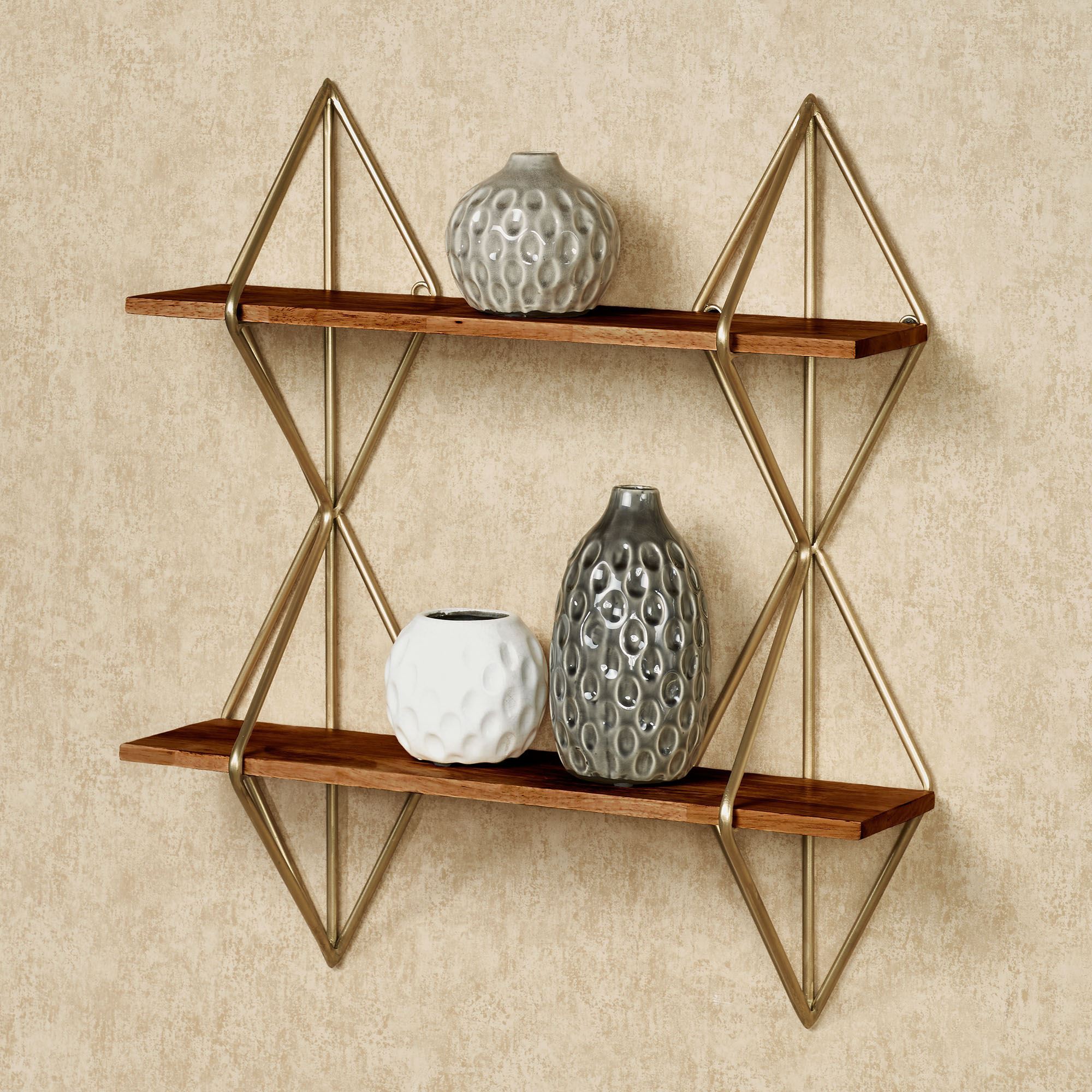 Creative Co-Op Wood and Gold Diamond Wall Shelf - Walmart.com