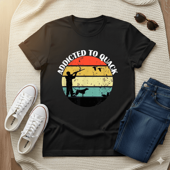 Addicted To Quack Retro Bird Hunter Mallard Duck Hunting Unisex T-Shirt ...