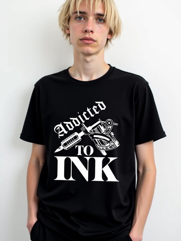 Addicted to Ink Tattoo Tee Mens Crew neck T-shirts black elegant summer ...