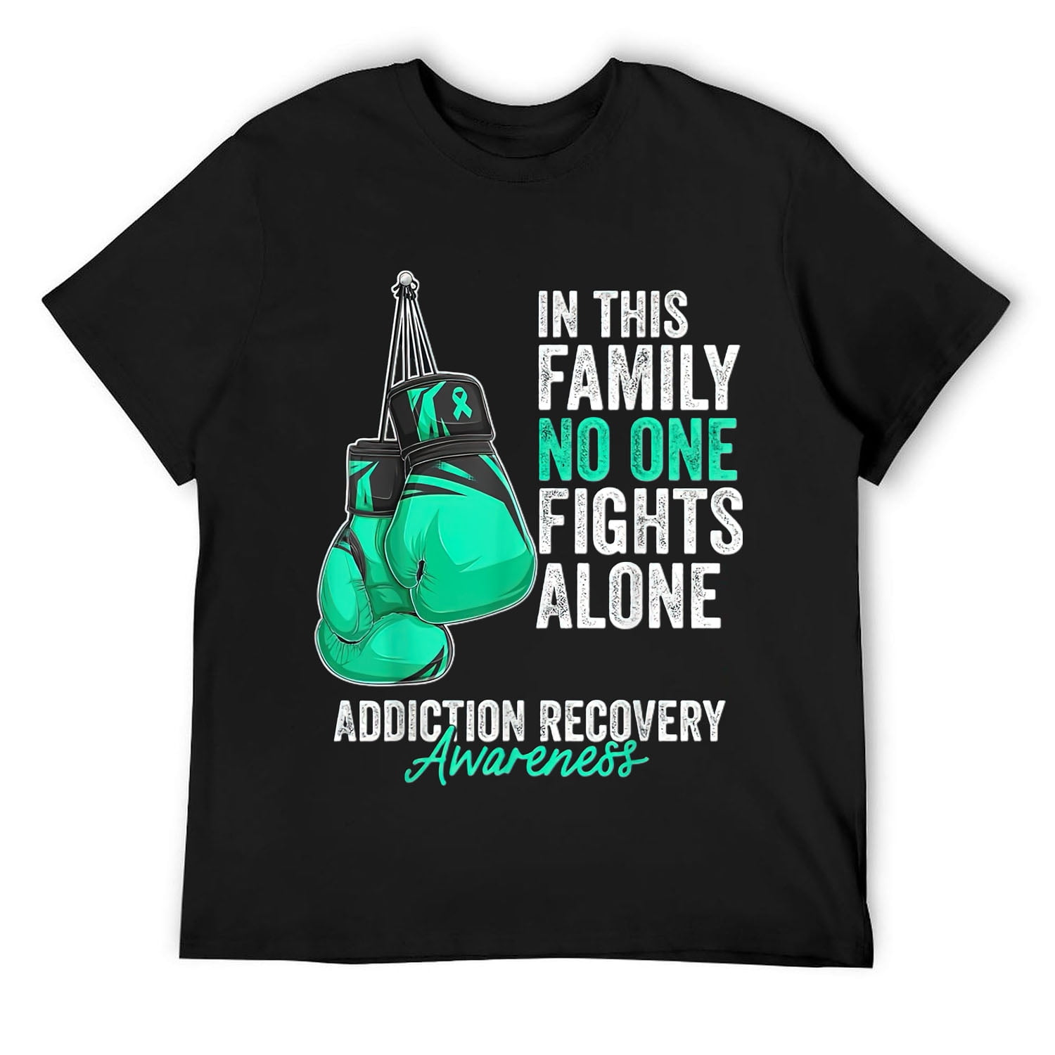Addiction Recovery Awareness Month Gloves Teal Ribbon Mens T-Shirt ...
