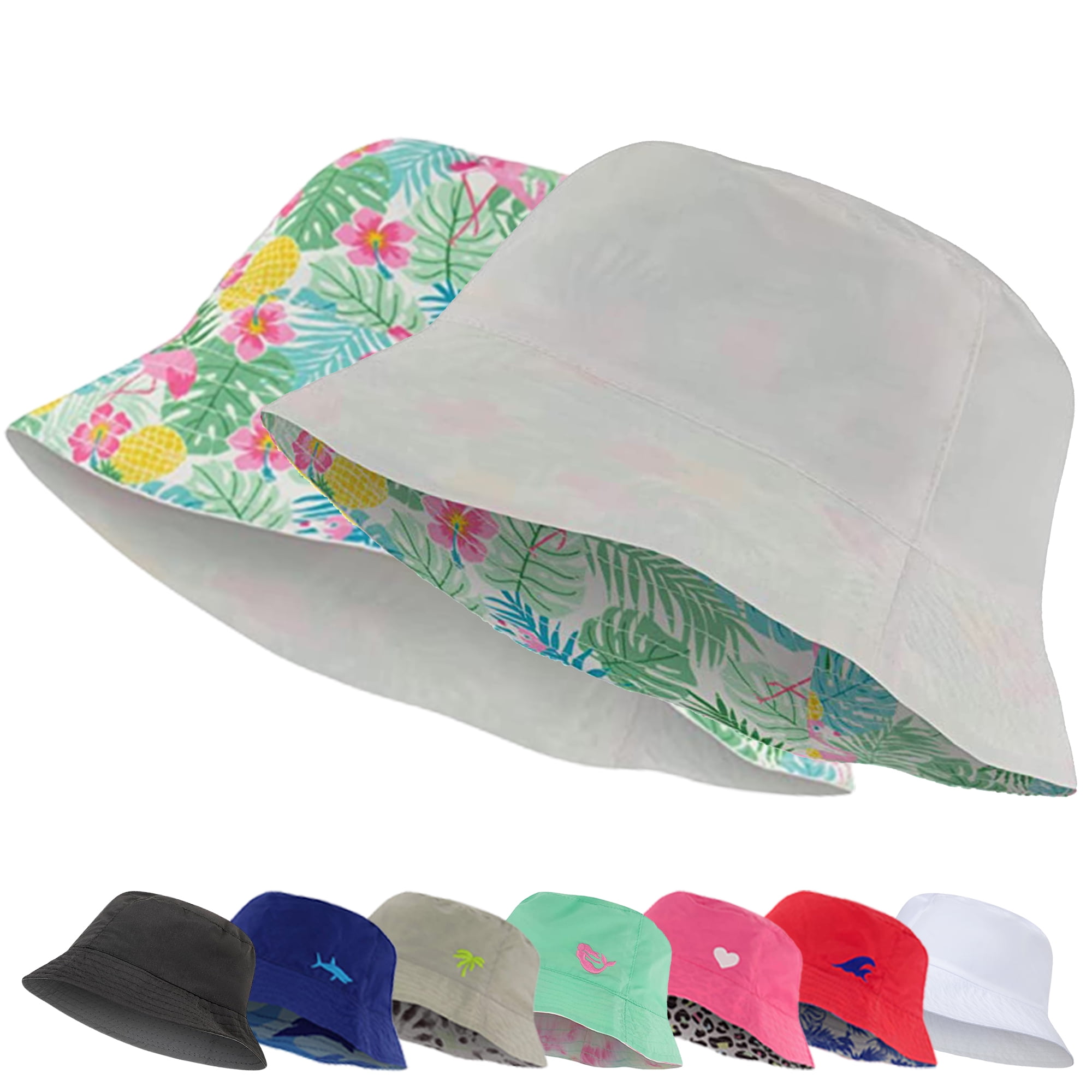 Addie & Tate Unisex White Reversible Bucket Hat for Kids 7-10 Years Old ...