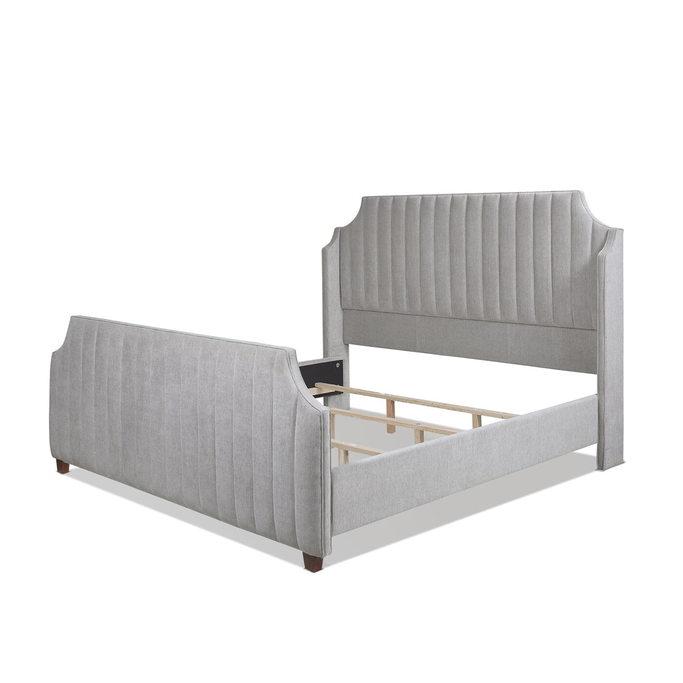 Addison King Channel Tufted Panel Bed Frame Silver Grey Polyester ...