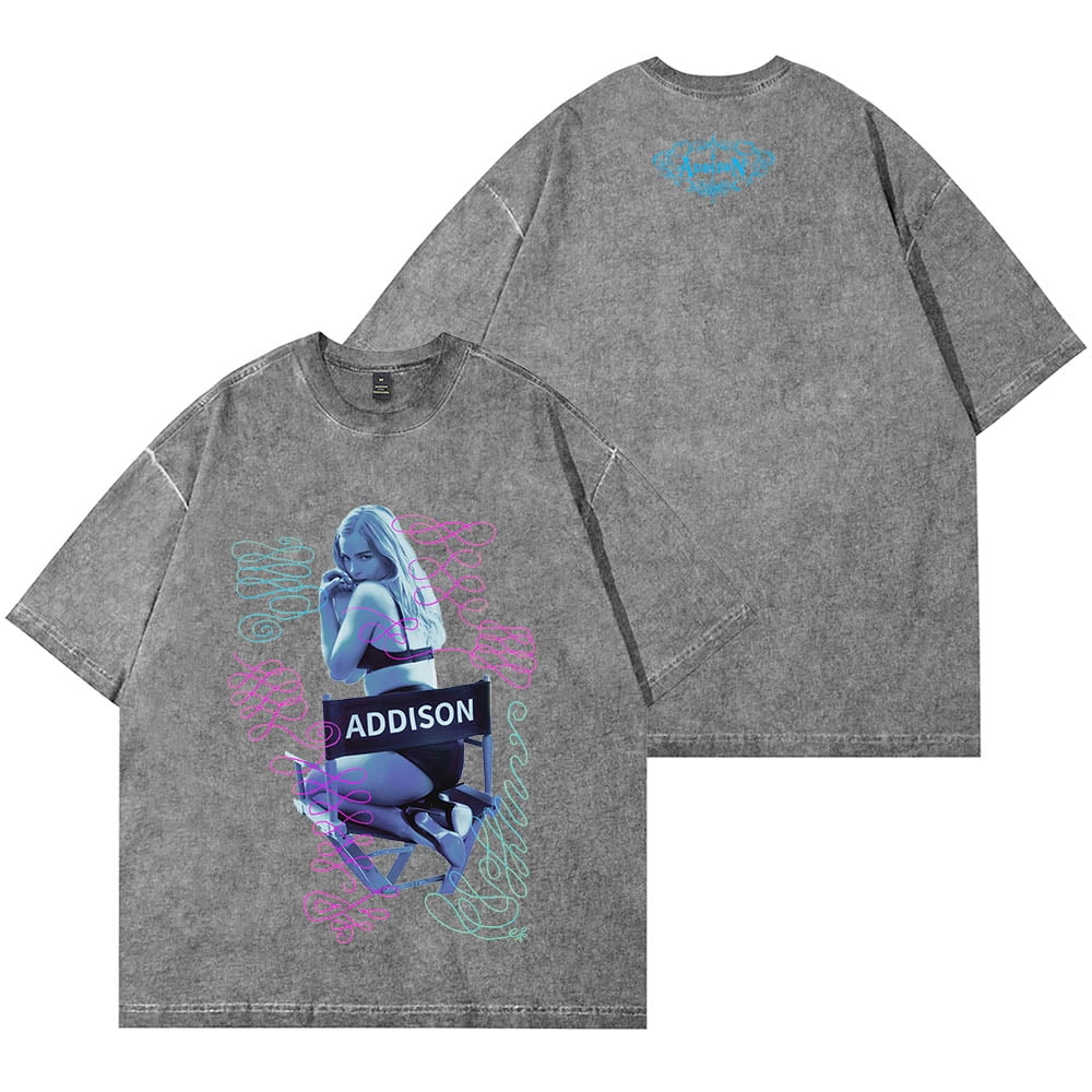 Addison Rae Album Cover Wash T-Shirts Cotton Short Sleeve Women Men ...