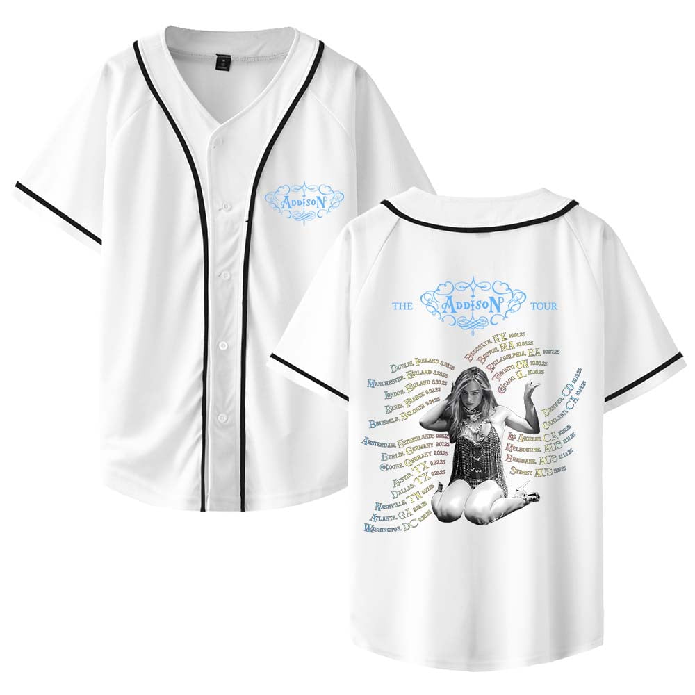 Addison Rae The Addison Tour 2025 Merch Baseball Jersey Shirt V-Neck ...