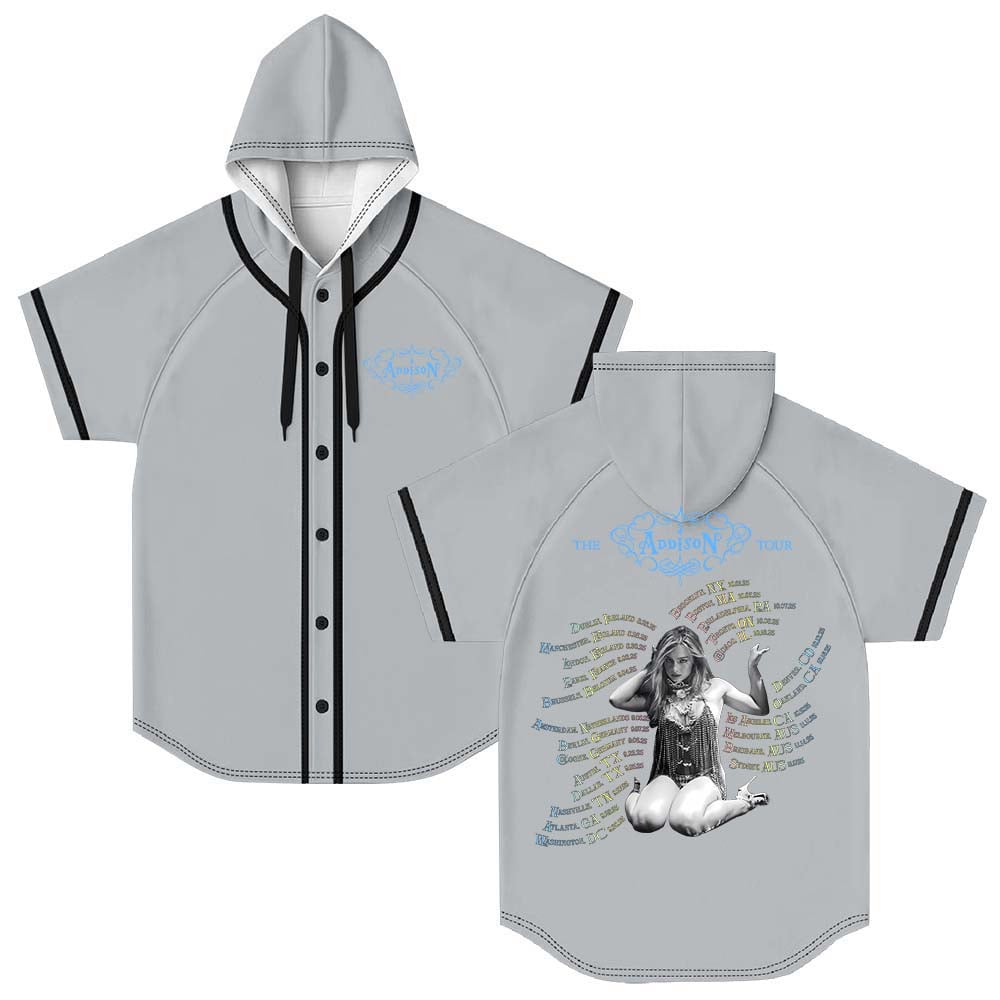 Addison Rae The Addison Tour 2025 Merch Hooded Baseball Jersey Short ...
