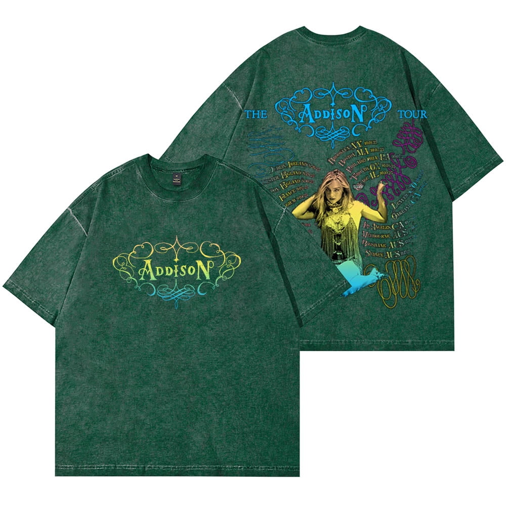 Addison Rae The Addison Tour Merch Wash T-Shirts Women Men Cotton Short ...