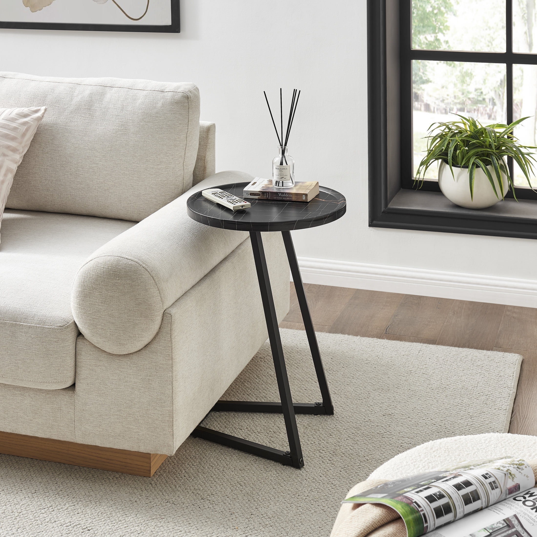 Addison Round Raised Lip Edge Angled Couch-Side Accent C-Table with ...