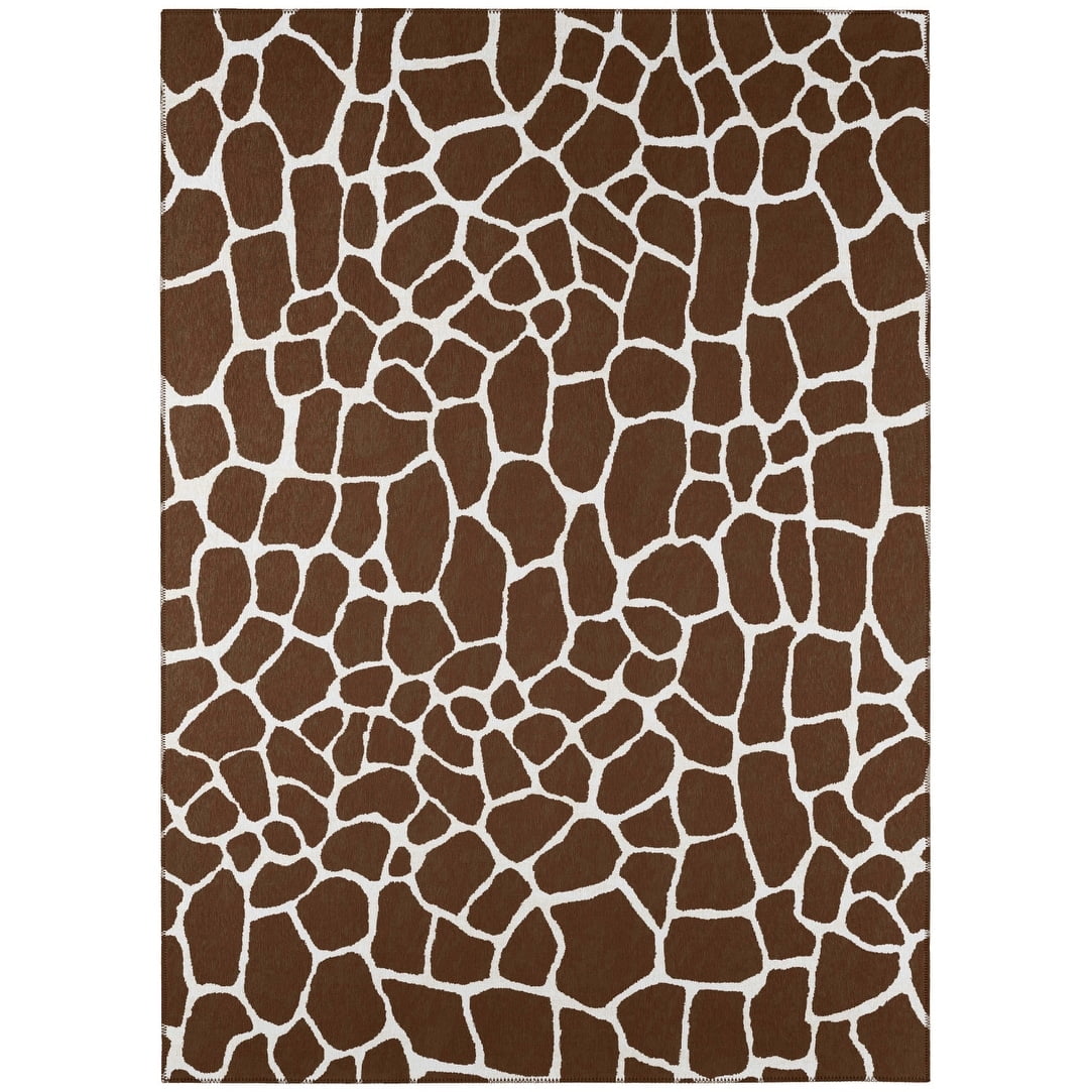 Safari Brown Giraffe Print 8'x10' Non-Skid Area Rug for Living Room ...