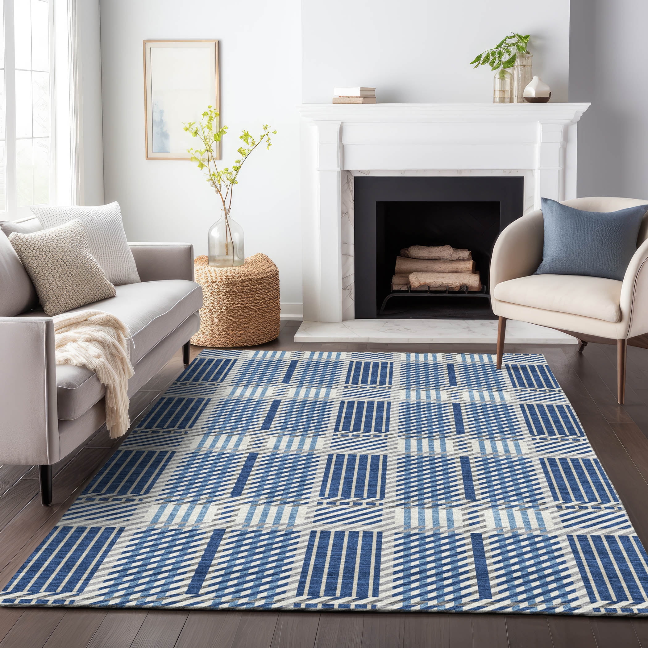Addison Rugs Chantille Indoor/Outdoor Transitional Plaid Navy Washable ...