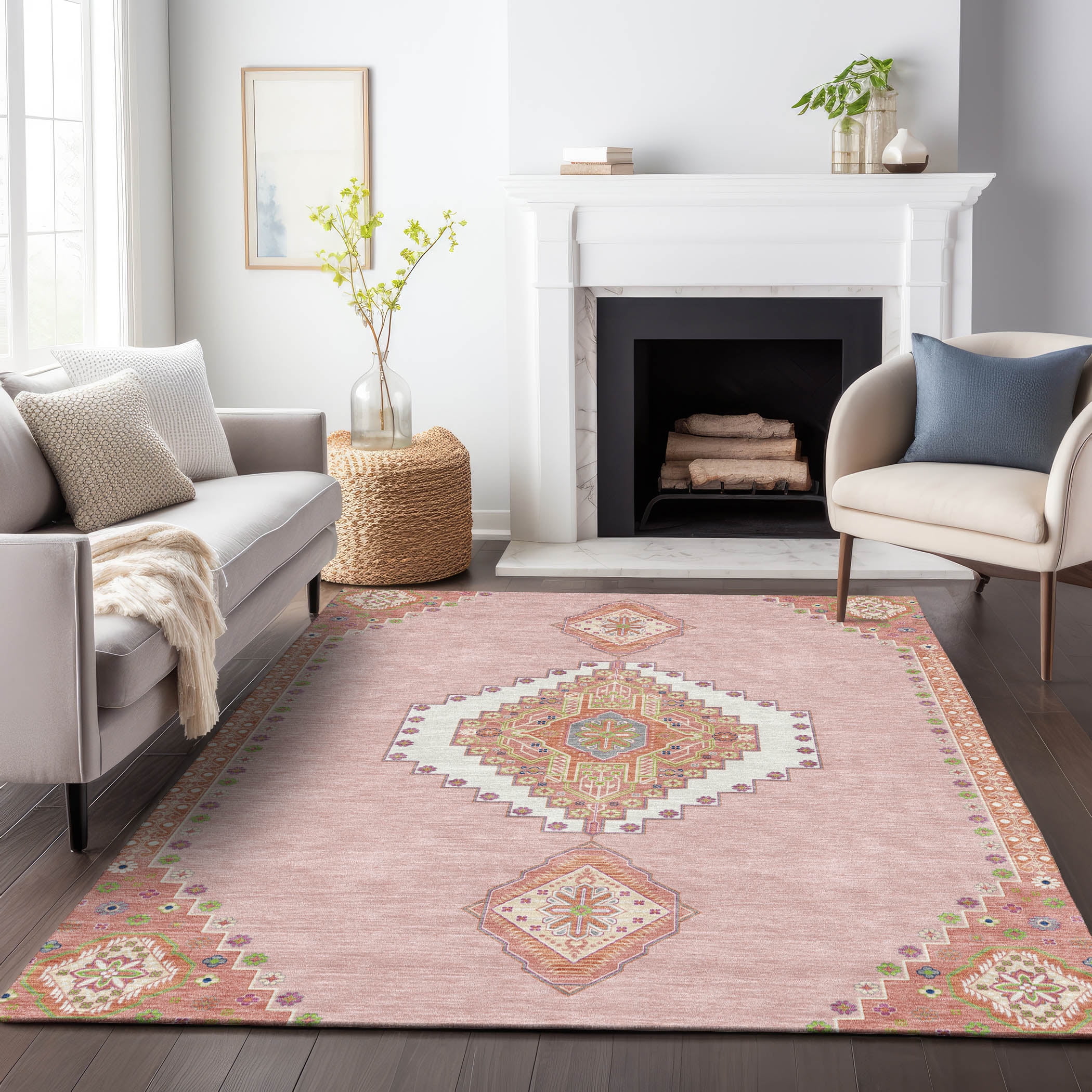 Addison Rugs Chantille Indoor/Outdoor Traditional Vintage Pink Washable ...