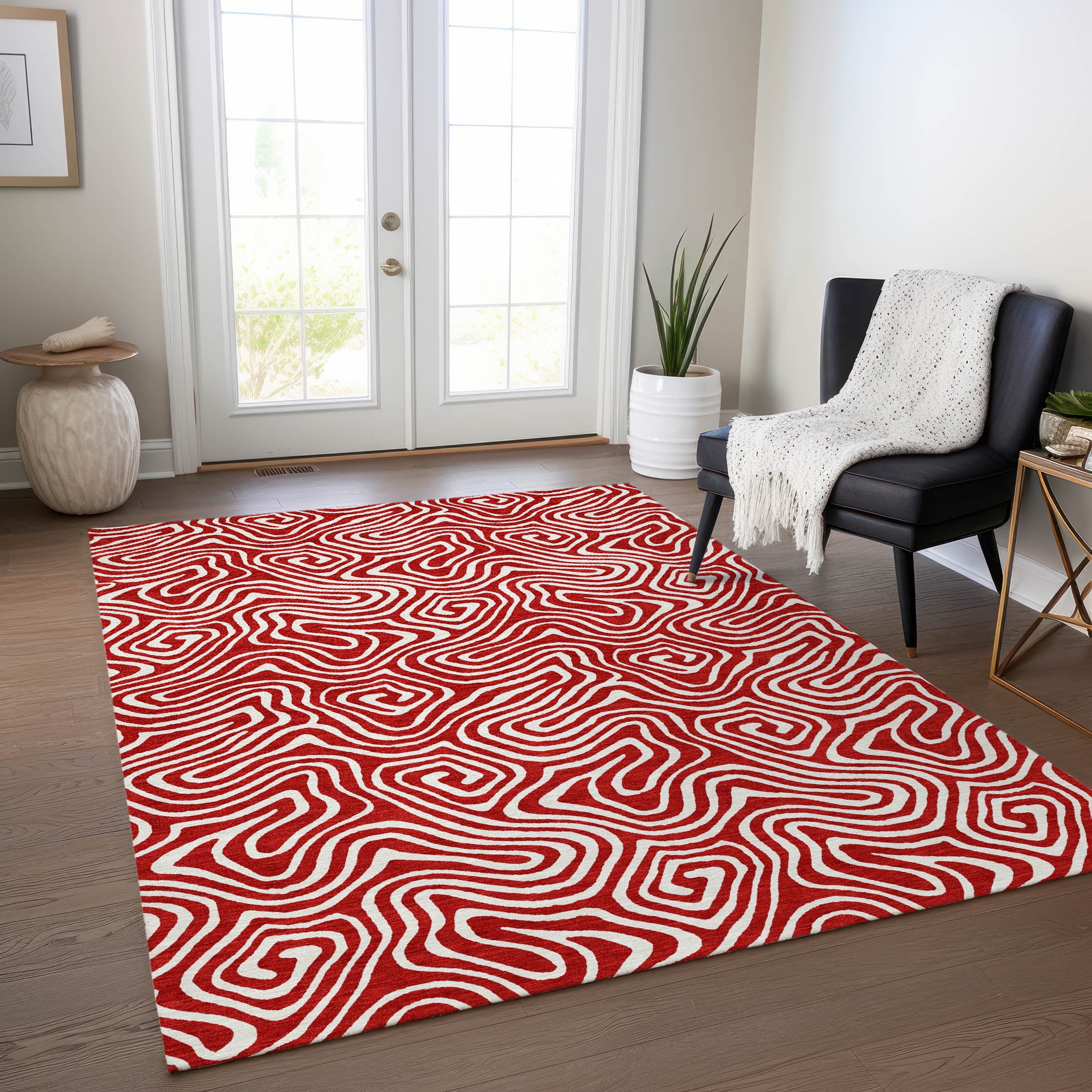 Addison Rugs Chantille Indoor/Outdoor Transitional Swirls Red Washable ...