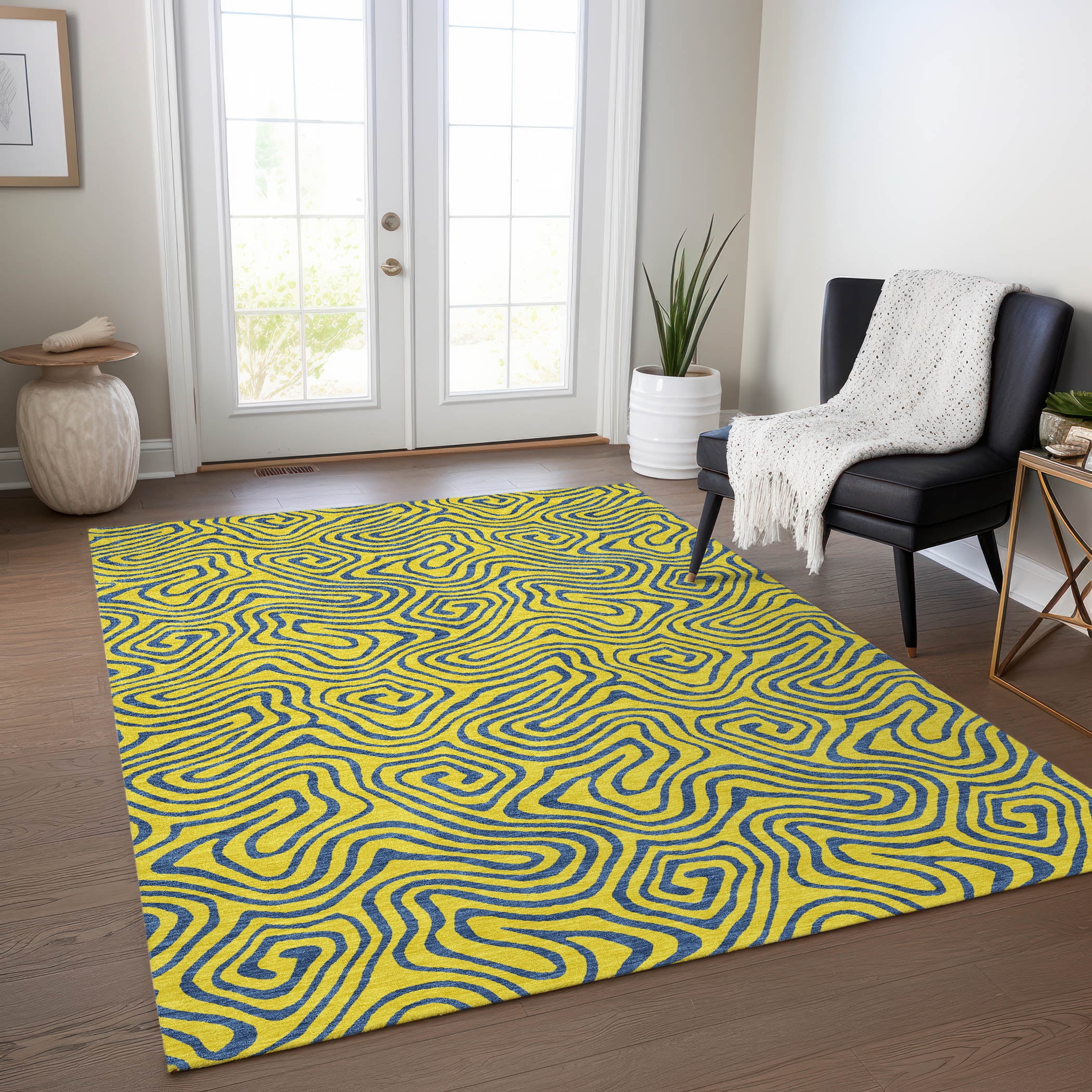 Addison Rugs Chantille Indoor/Outdoor Transitional Swirls Yellow ...