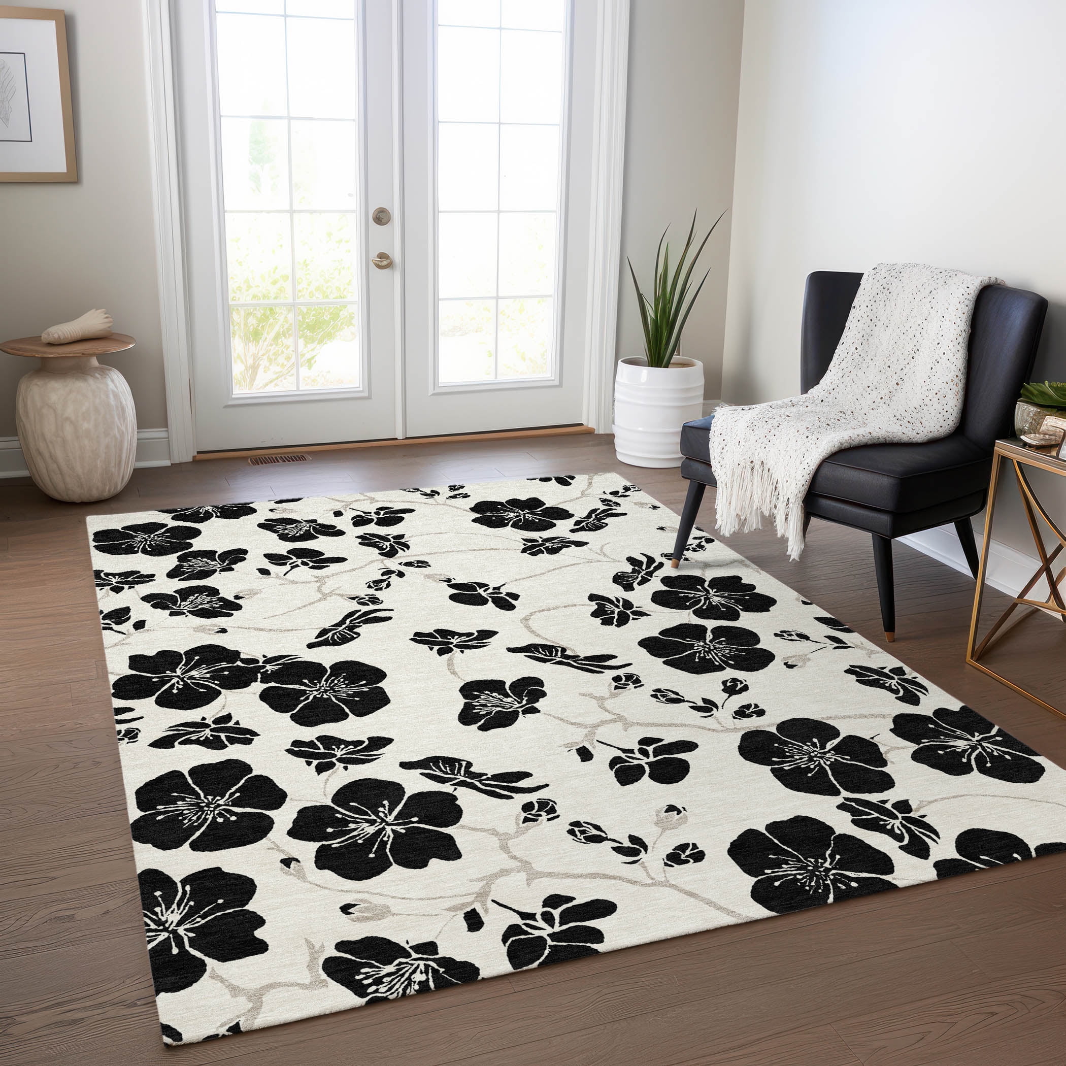 Addison Rugs Chantille Indoor/Outdoor Transitional Floral Ivory ...