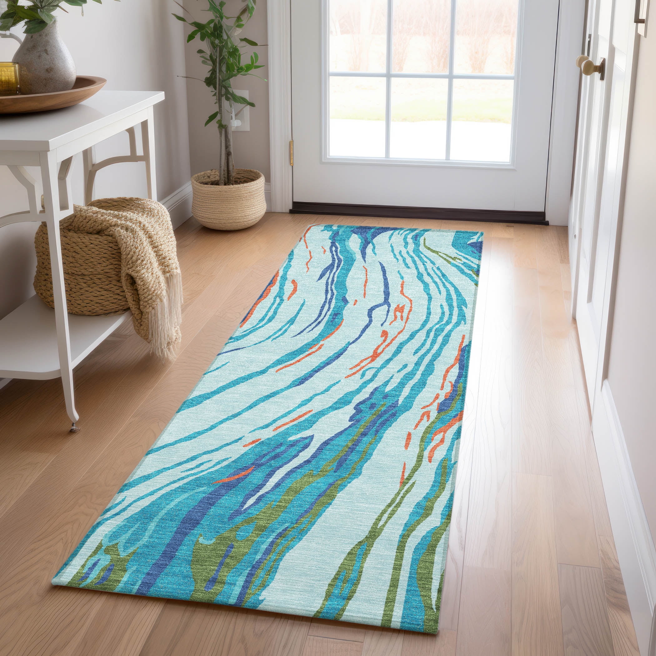 Addison Rugs Chantille Indoor/Outdoor Transitional Swirls Blue Washable ...