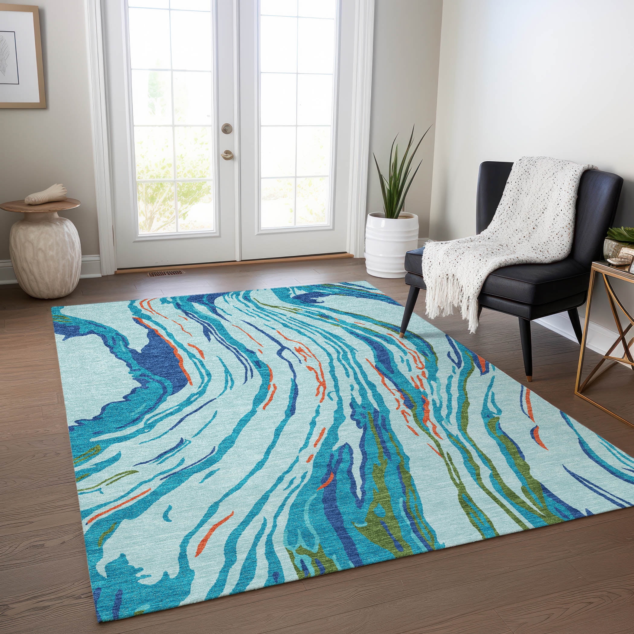 Addison Rugs Chantille Indoor/Outdoor Transitional Swirls Blue Washable ...