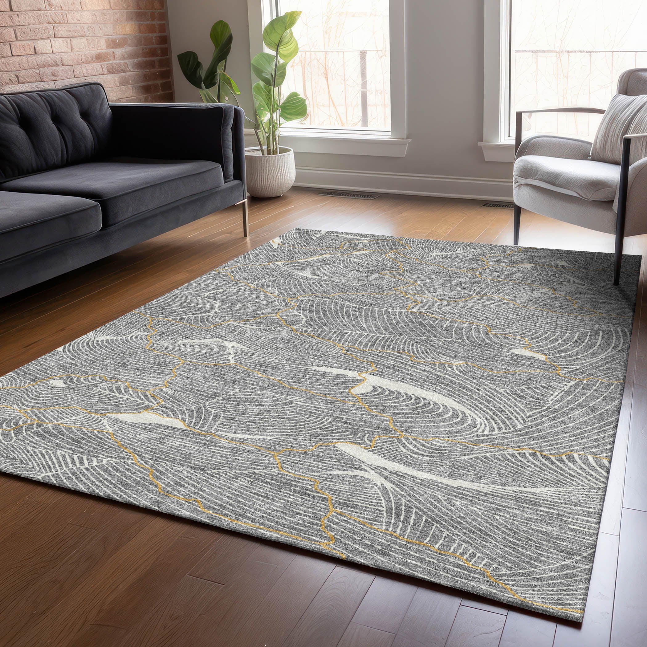 Addison Rugs Chantille Indoor/Outdoor Transitional Lines Gray Washable ...