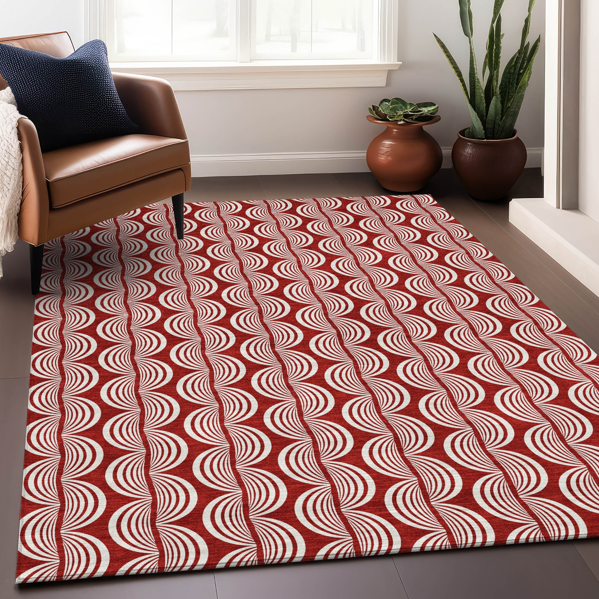 Addison Rugs Chantille Indoor/Outdoor Transitional Swirls Red Washable ...