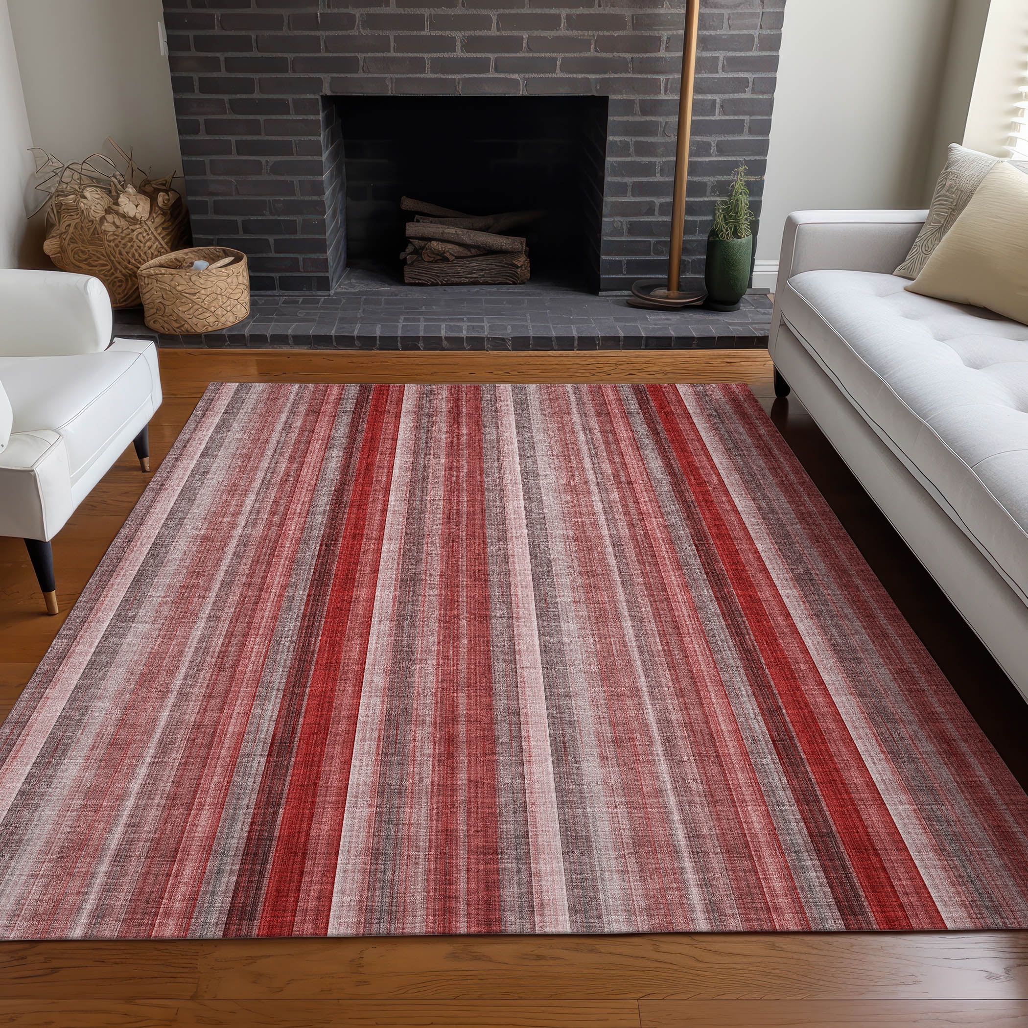 Addison Rugs Chantille Indoor/Outdoor Transitional Stripes Red Washable ...