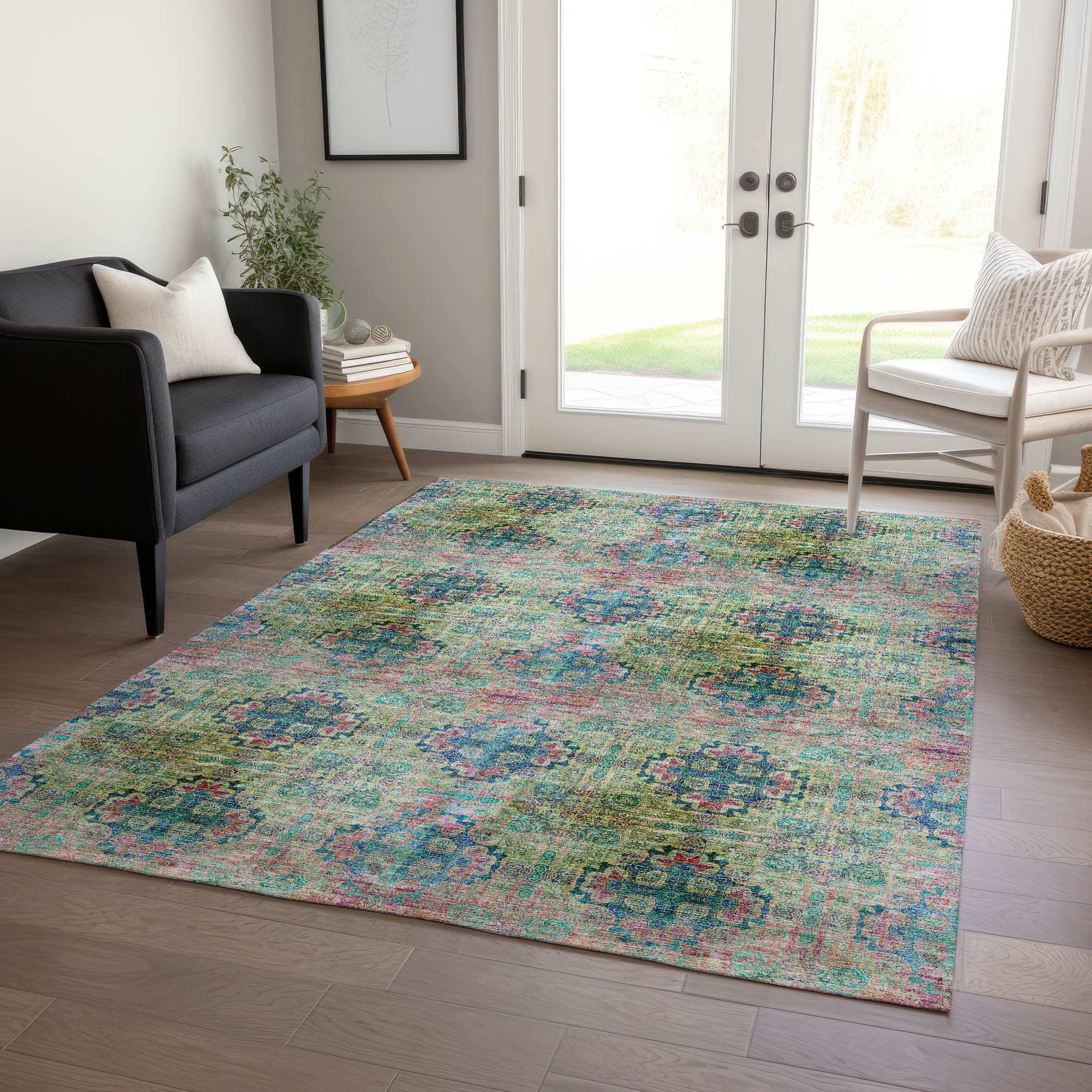 Addison Rugs Chantille Indoor/Outdoor Transitional Organic Green Washable Rectangle Rug, 5' x 7 ...