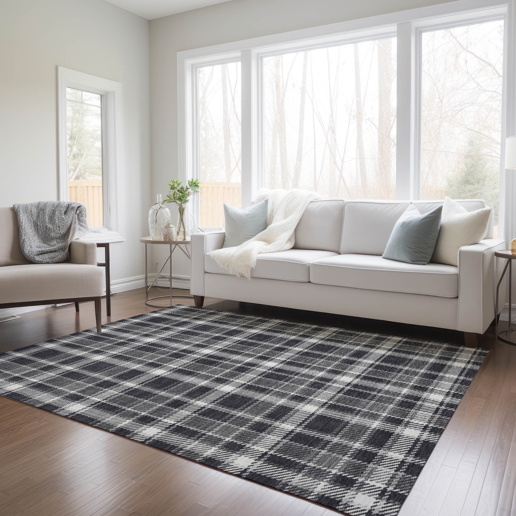 Addison Rugs Chantille Indoor/Outdoor Transitional Plaid Black Washable ...