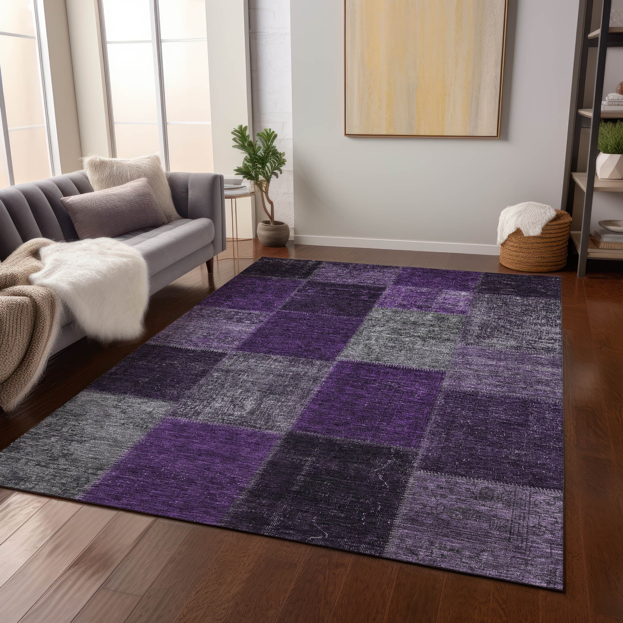 Addison Rugs Chantille Indoor/Outdoor Transitional Patchwork Eggplant ...