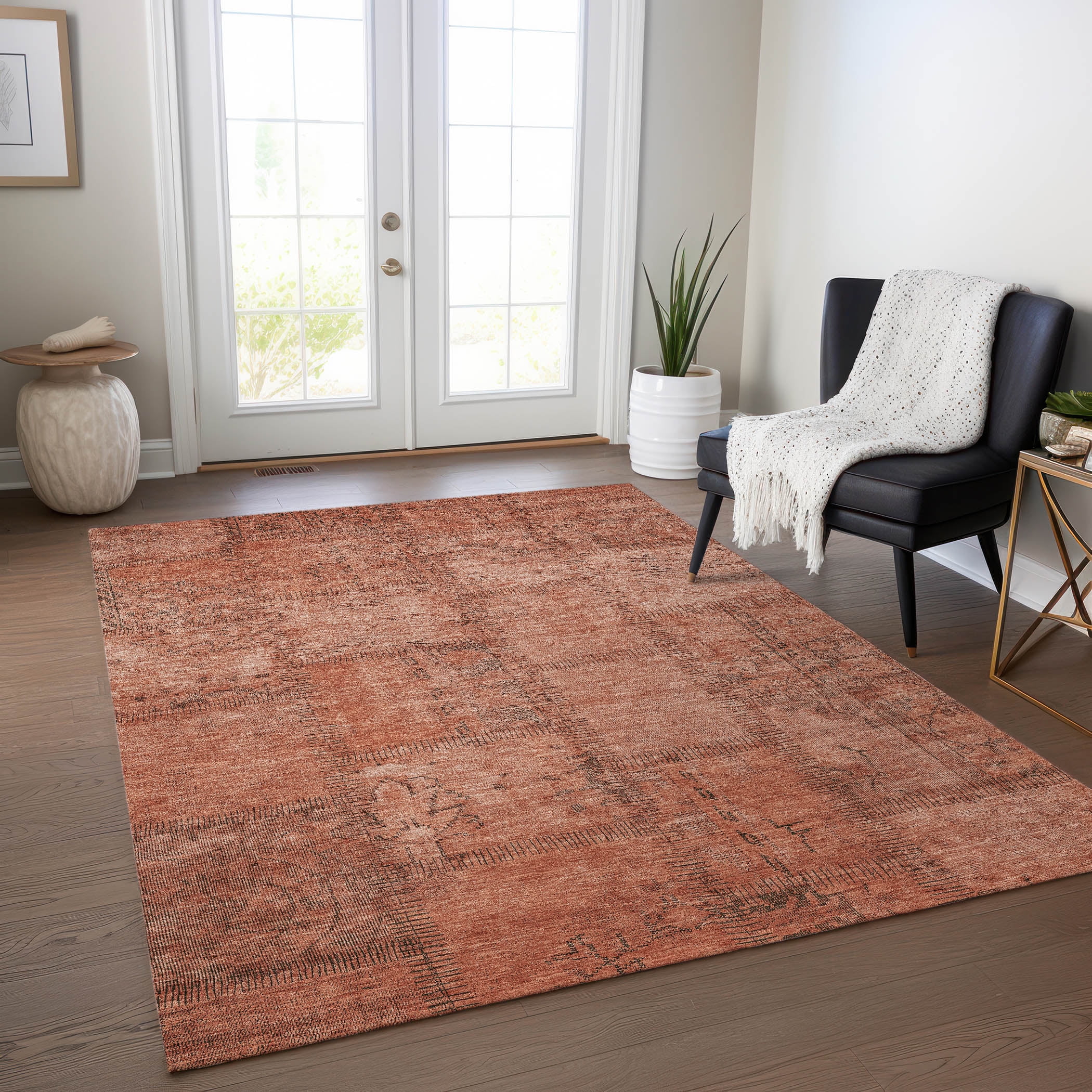 Addison Rugs Chantille Indoor/Outdoor Transitional Patchwork Salmon ...