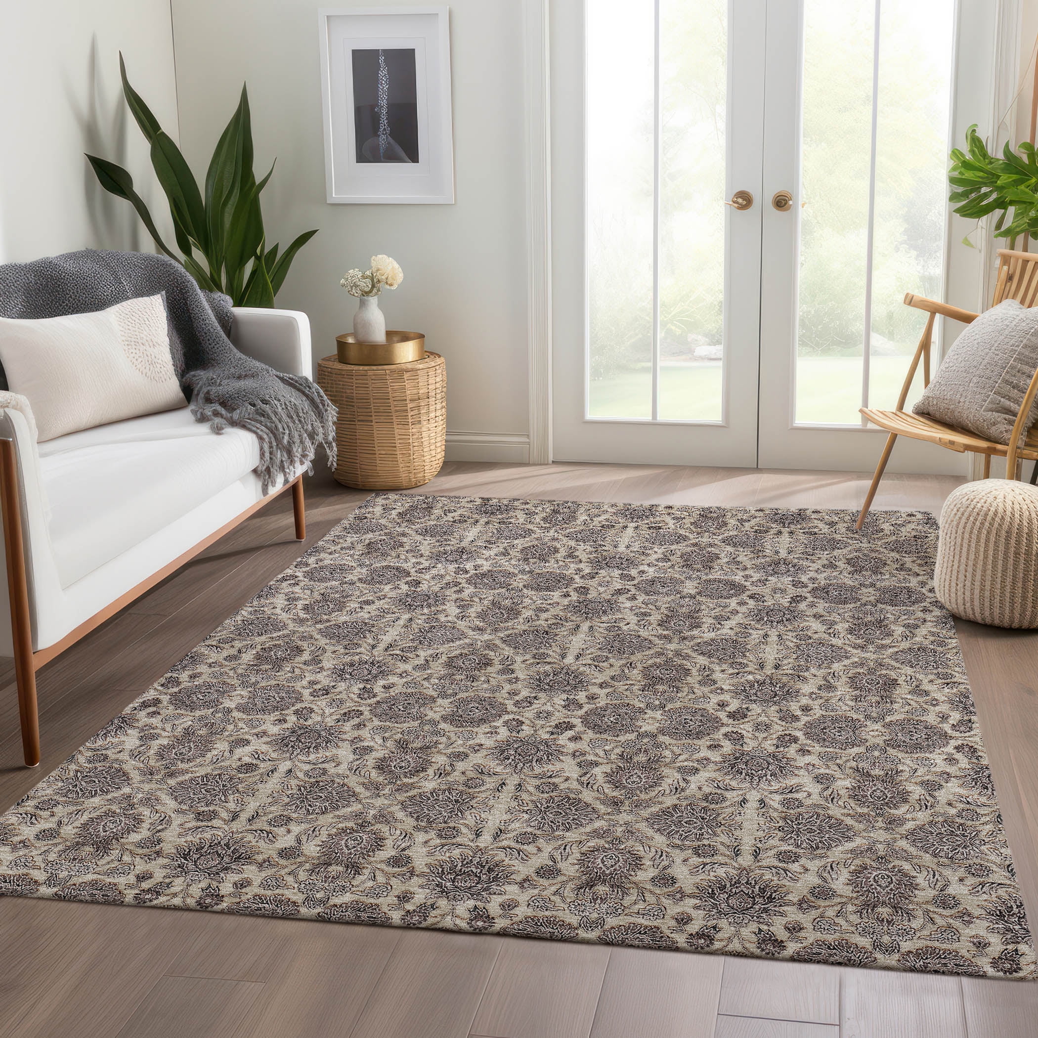Addison Rugs Chantille Indoor/Outdoor Transitional Floral Ivory ...