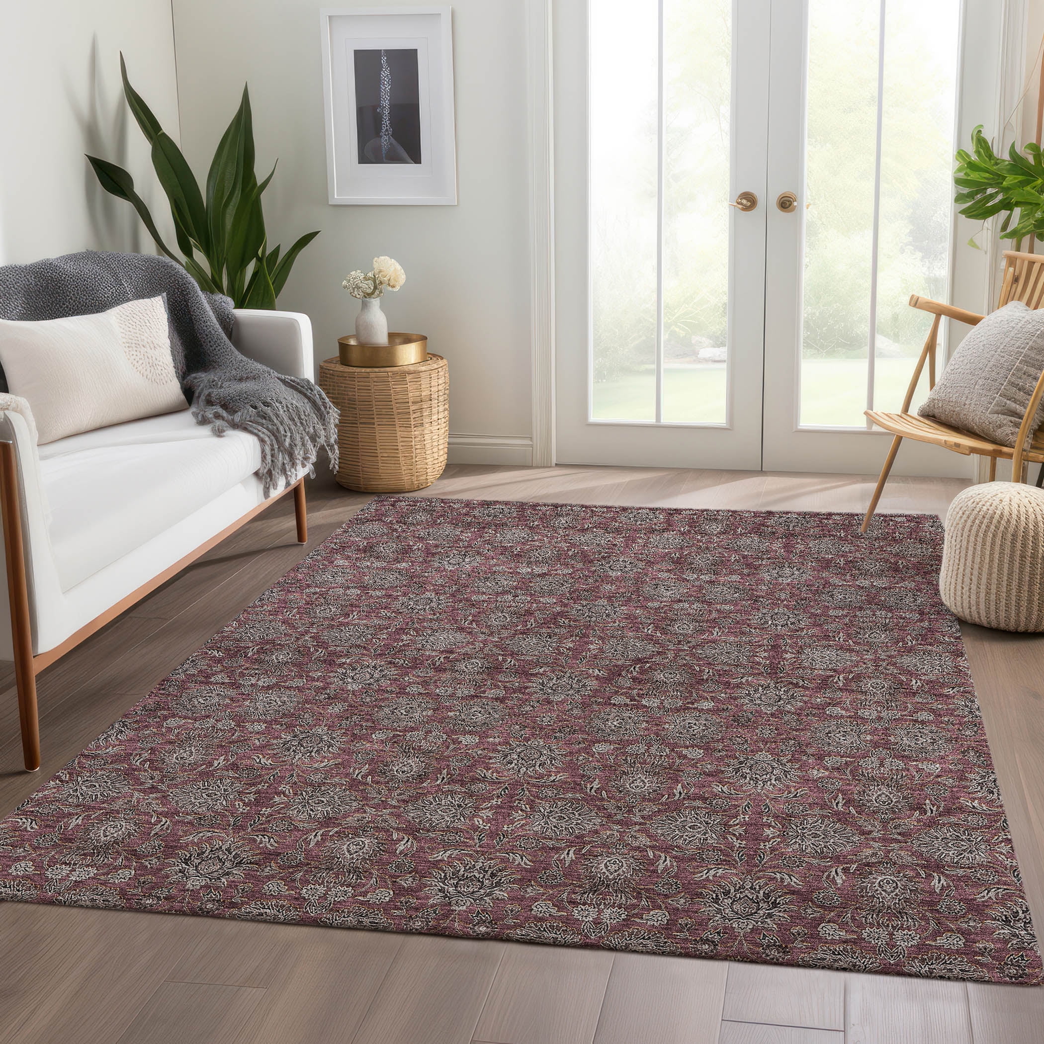 Addison Rugs Chantille Indoor/Outdoor Transitional Floral Merlot ...