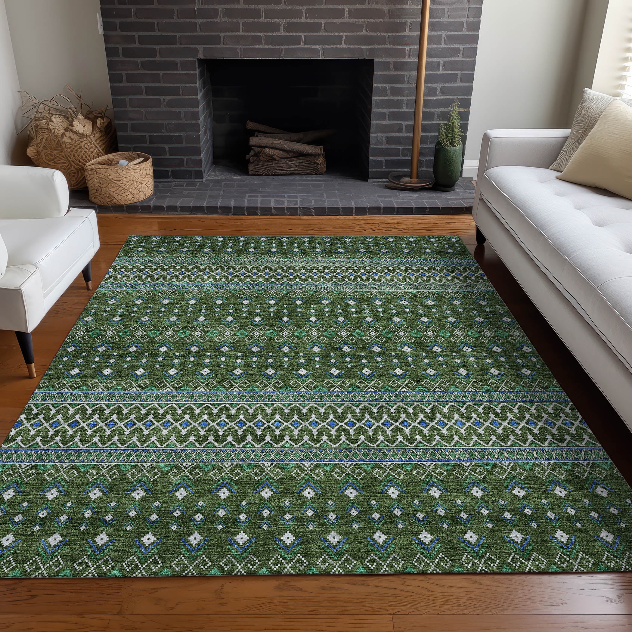 Addison Rugs Chantille Indoor/Outdoor Transitional Boho Olive Washable ...