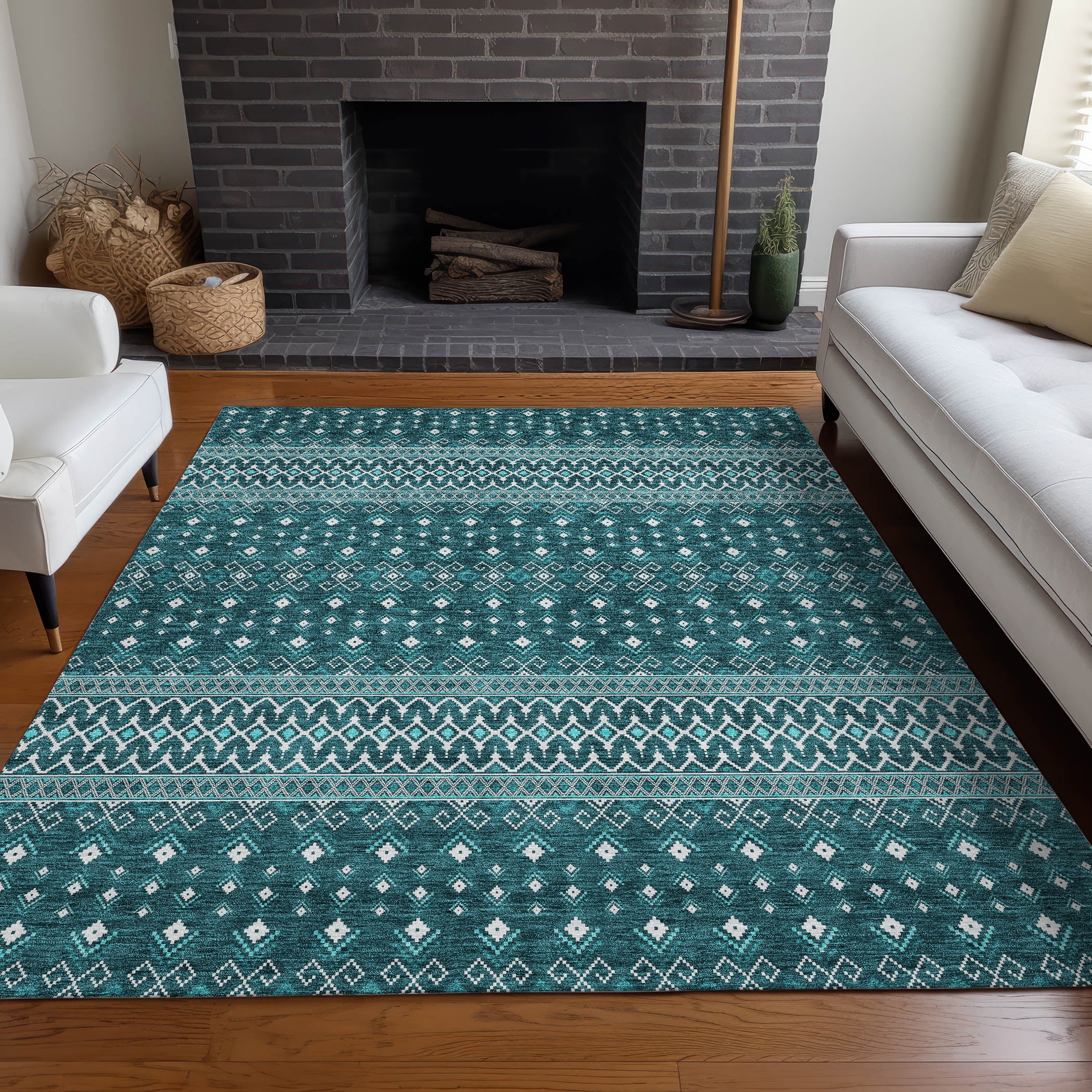 Addison Rugs Chantille Indoor/Outdoor Transitional Boho Teal Washable ...
