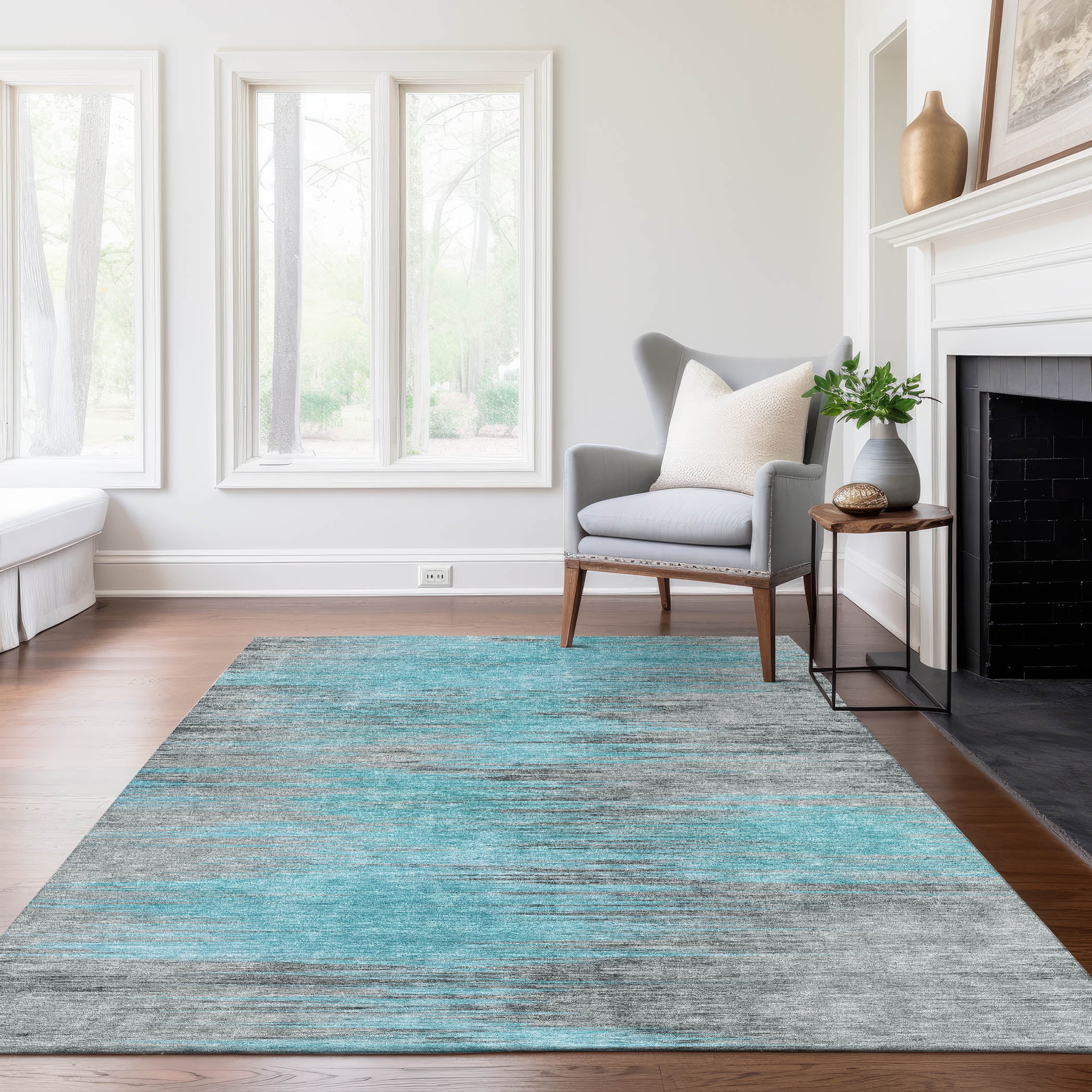 Addison Rugs Chantille Indoor/Outdoor Transitional Lines Teal Washable ...