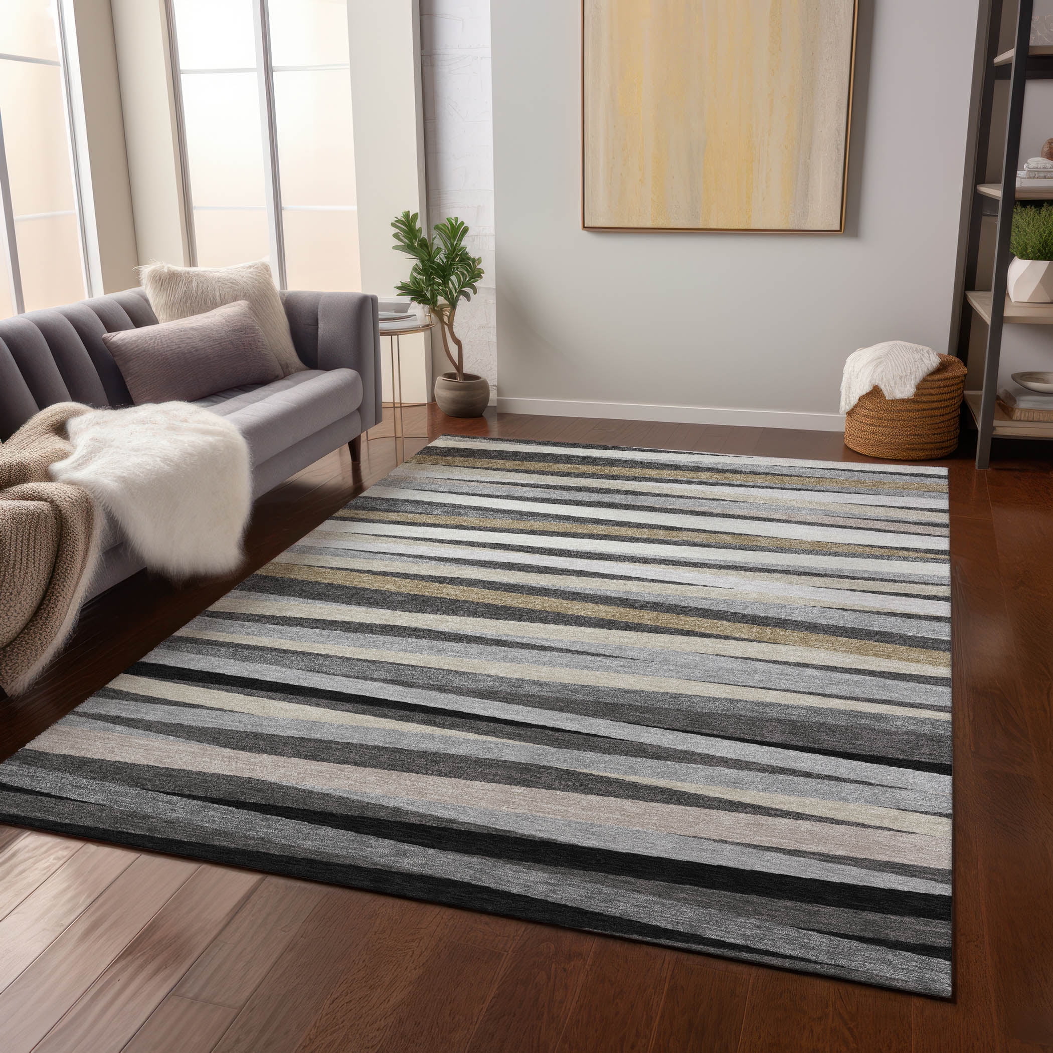 Addison Rugs Chantille Indoor/Outdoor Transitional Stripes Gray ...