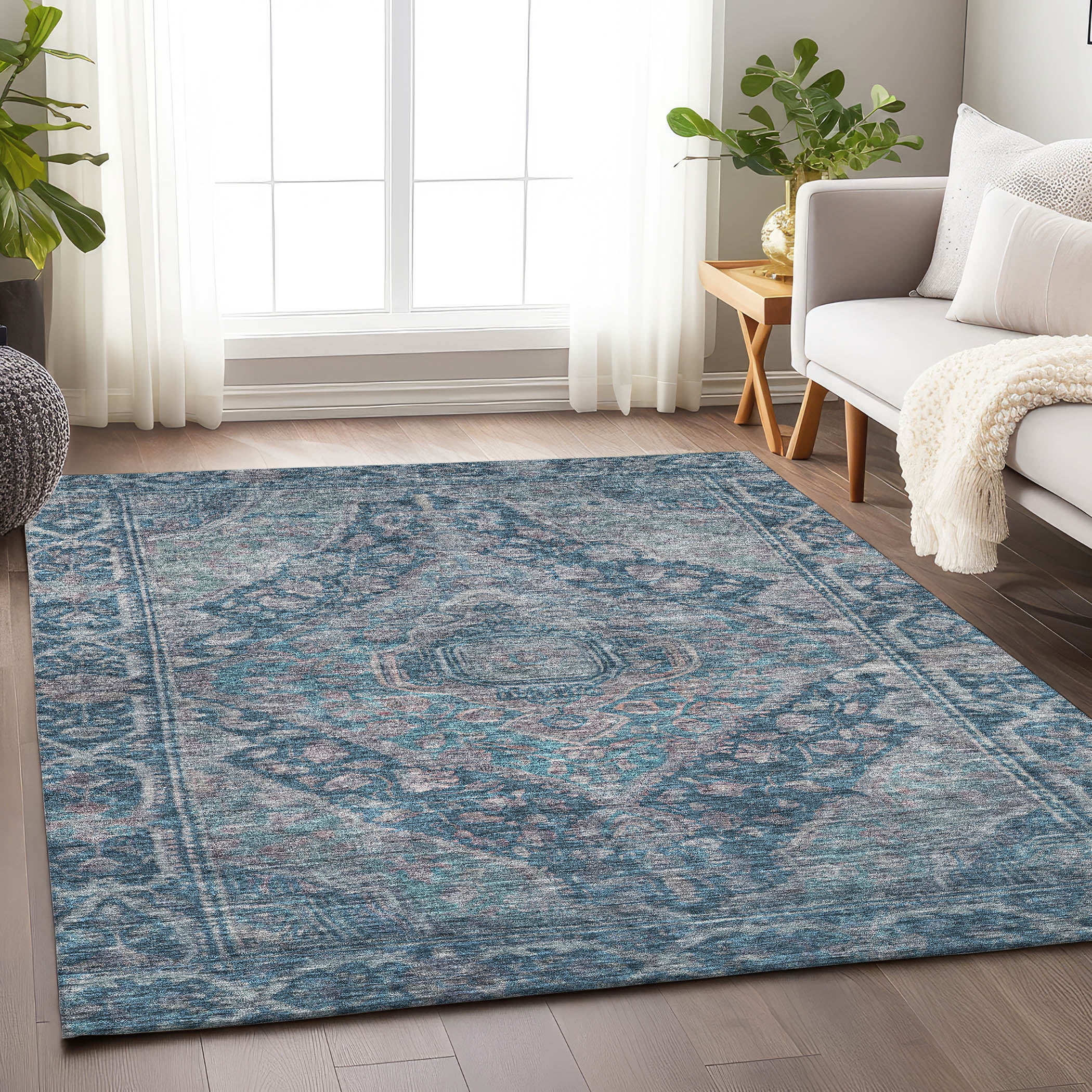 Addison Rugs Chantille Indoor/Outdoor Traditional Border Denim Machine ...