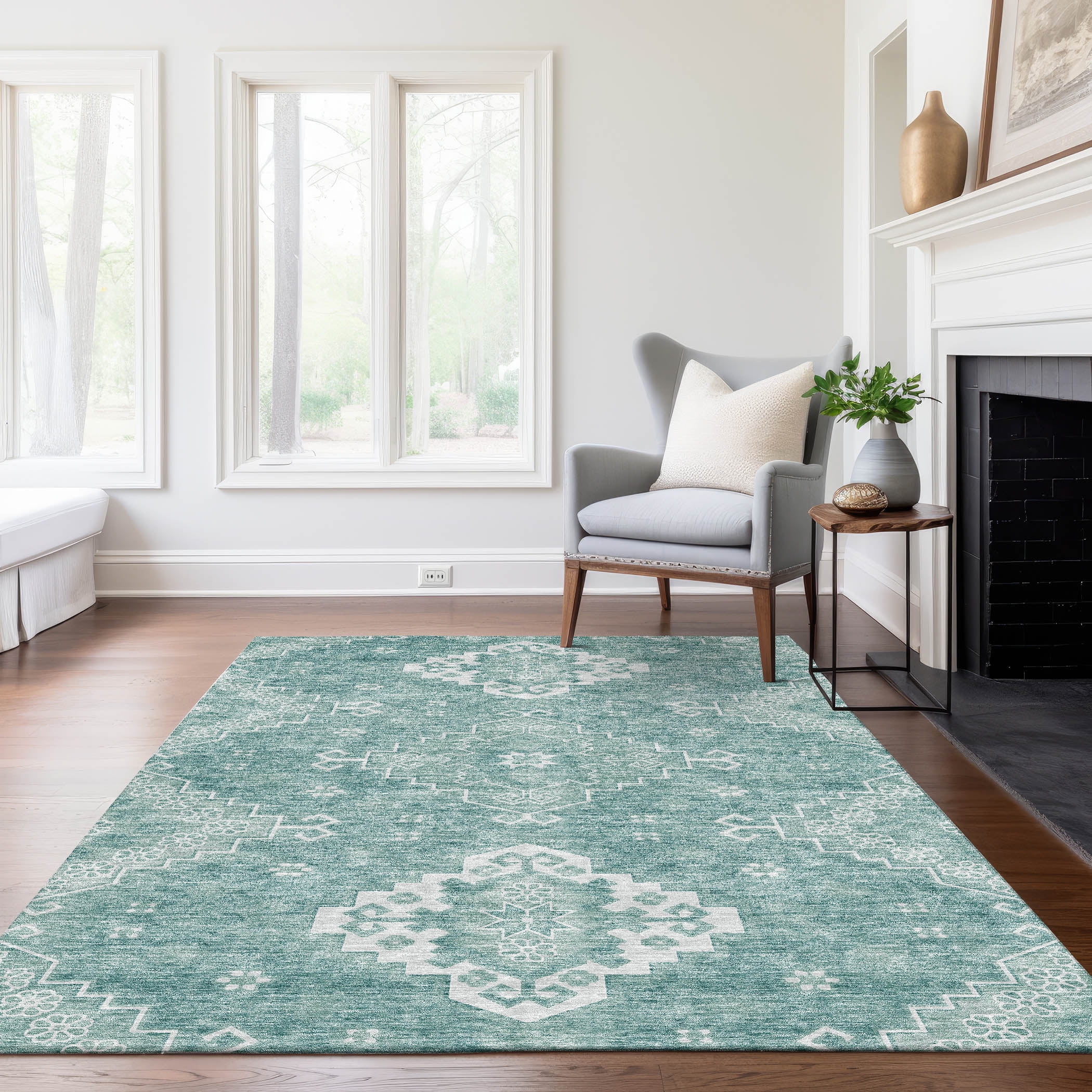 Addison Rugs Chantille Indoor/Outdoor Traditional Medallions Aqua ...