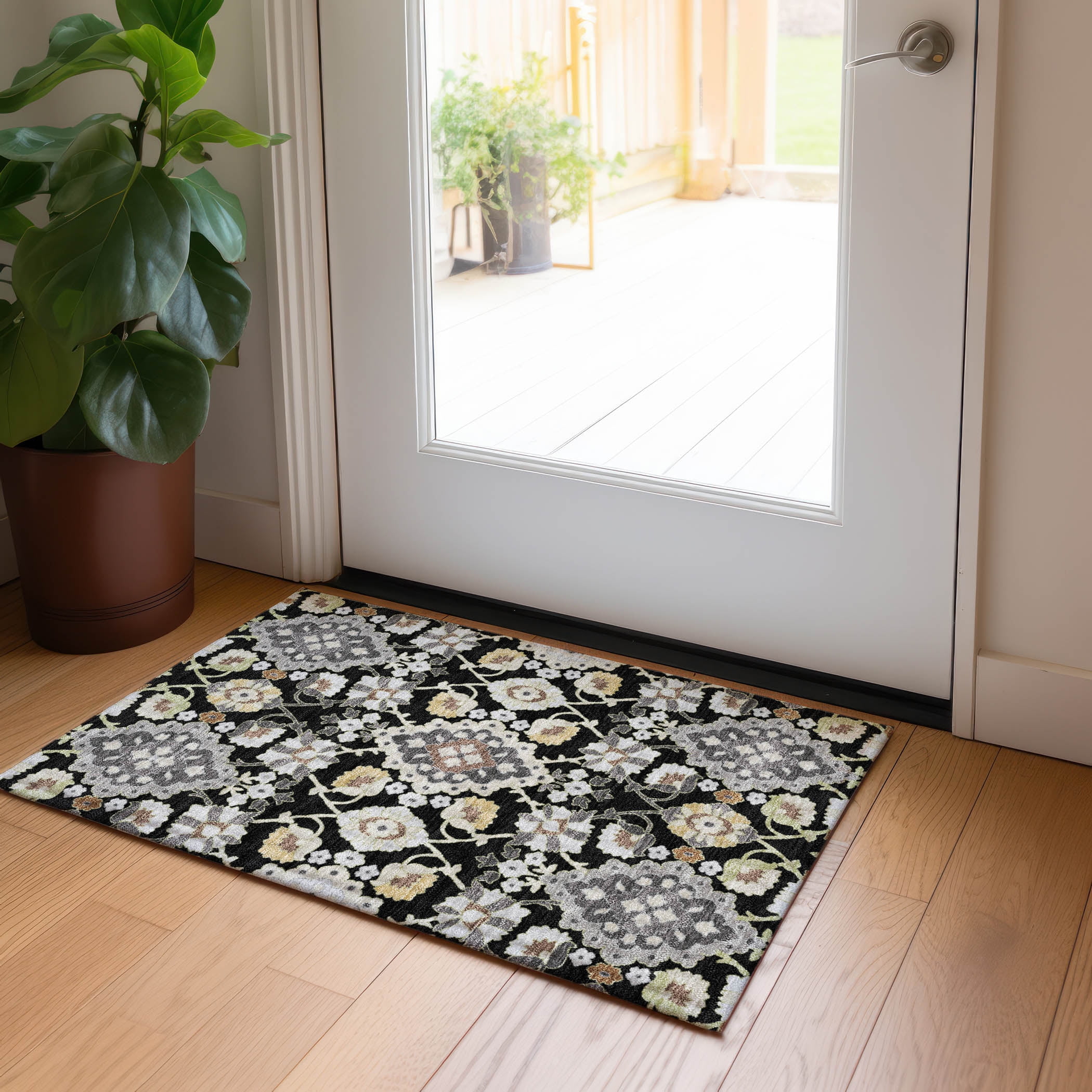 Addison Rugs Chantille Indoor/Outdoor Traditional Vintage Black Washable Rectangle Rug, 1'8" x 2 ...